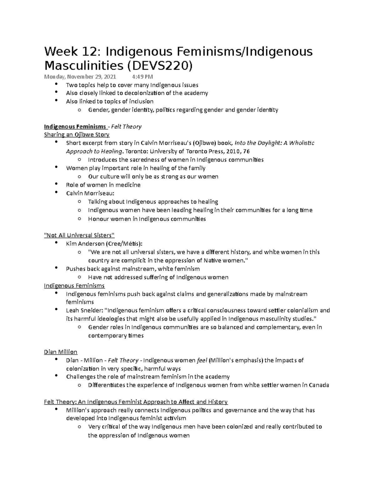 Introduction to Aboriginal Studies Week 12 - Week 12: Indigenous ...