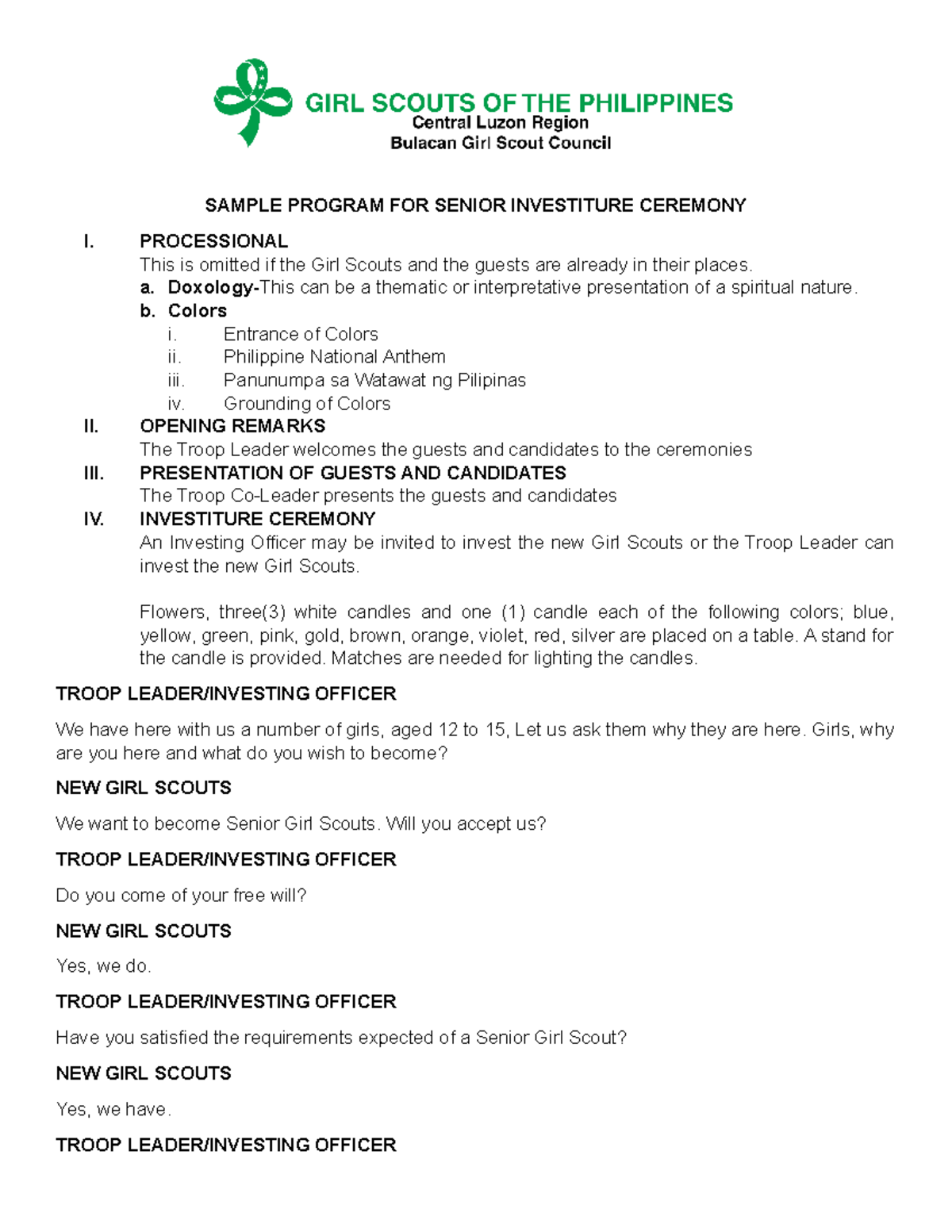 Senior- Investiture- Ceremony - SAMPLE PROGRAM FOR SENIOR INVESTITURE ...