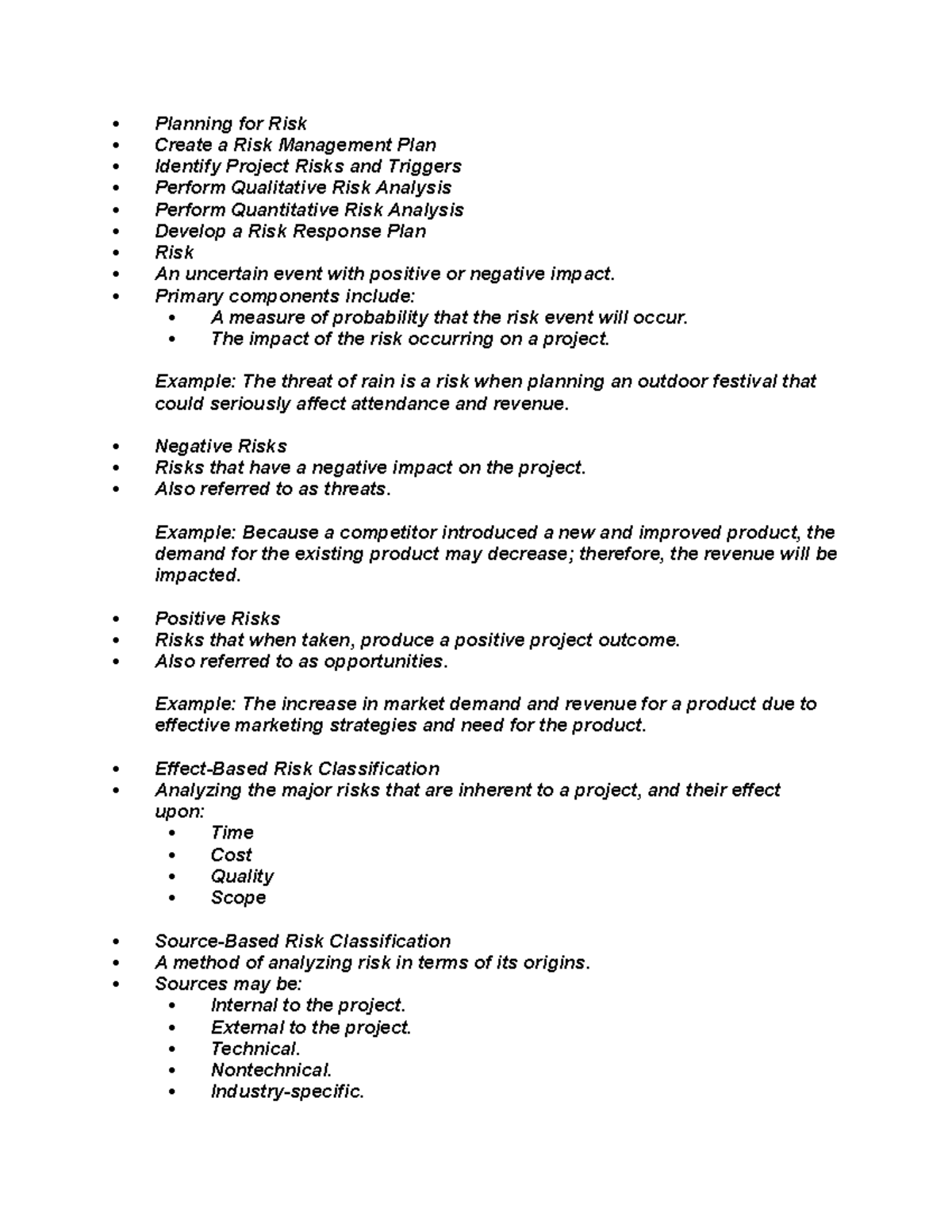 Lesson 9 (Planning for Risk) - Planning for Risk Create a Risk ...