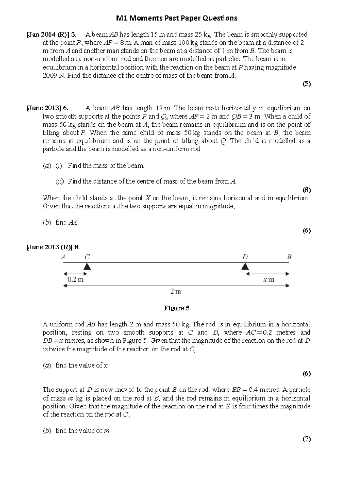 M1-Moments Past Paper Questions - M1 Moments Past Paper Questions [Jan ...