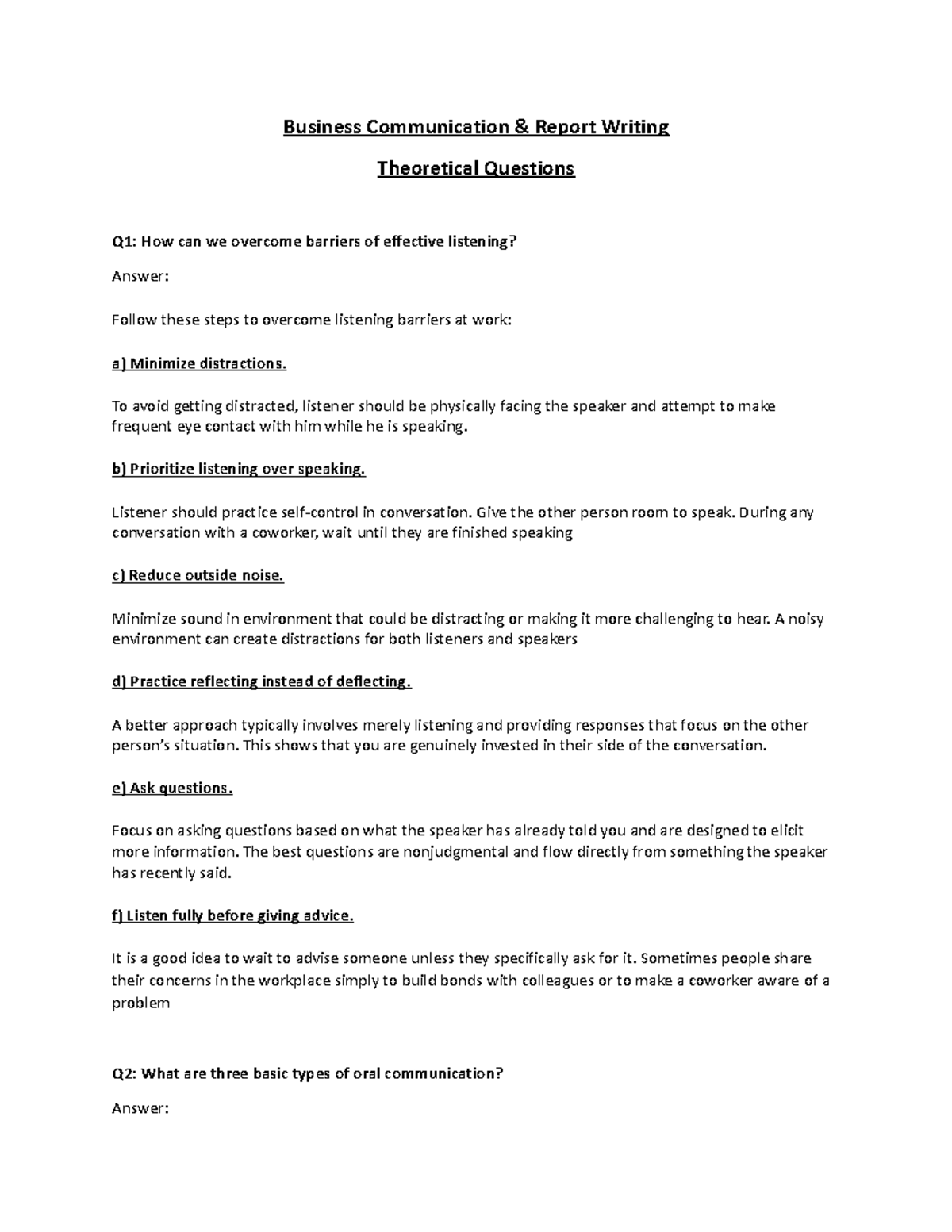 Business communication short questions - Business Communication ...