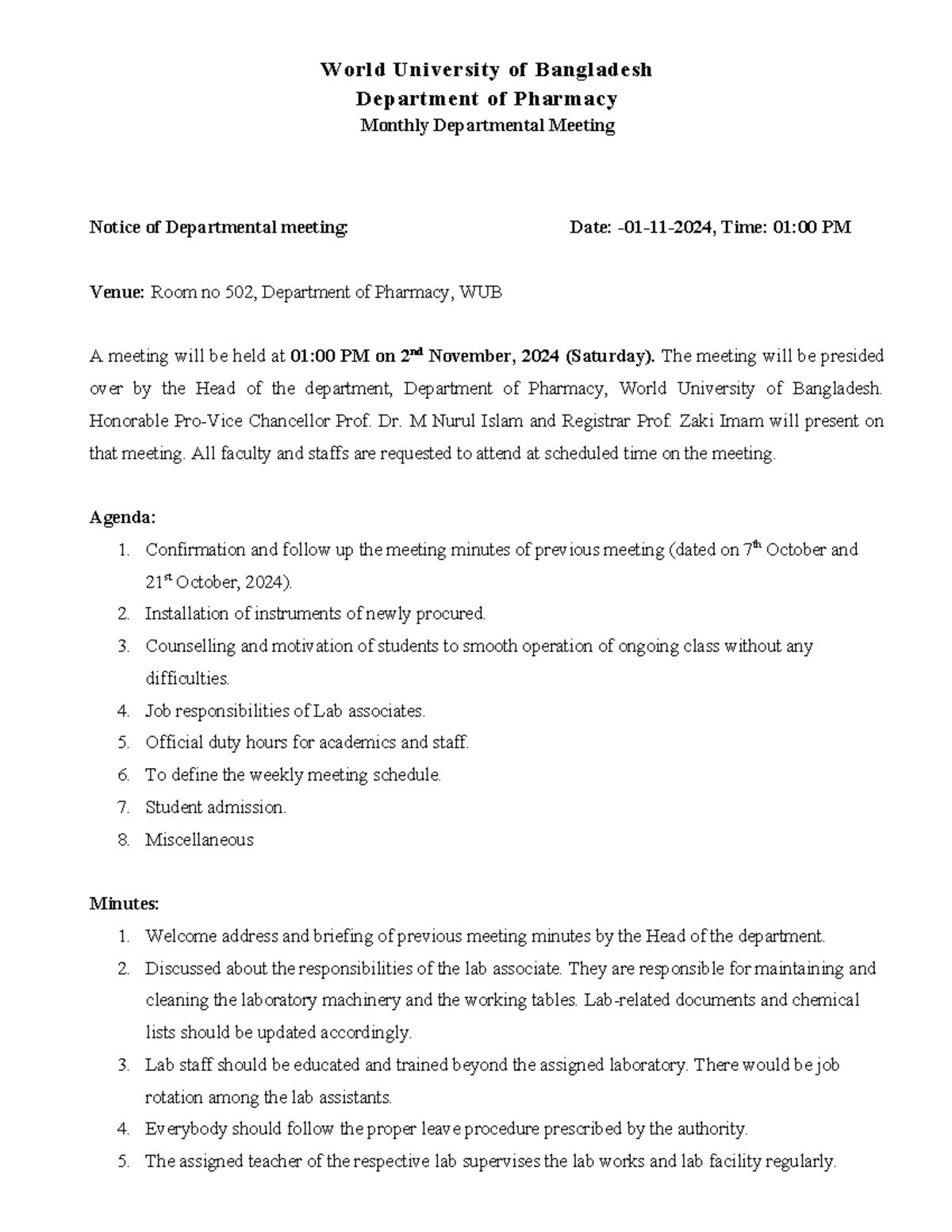 Meeting 02-11-2024 arif - World University of Bangladesh Department of ...