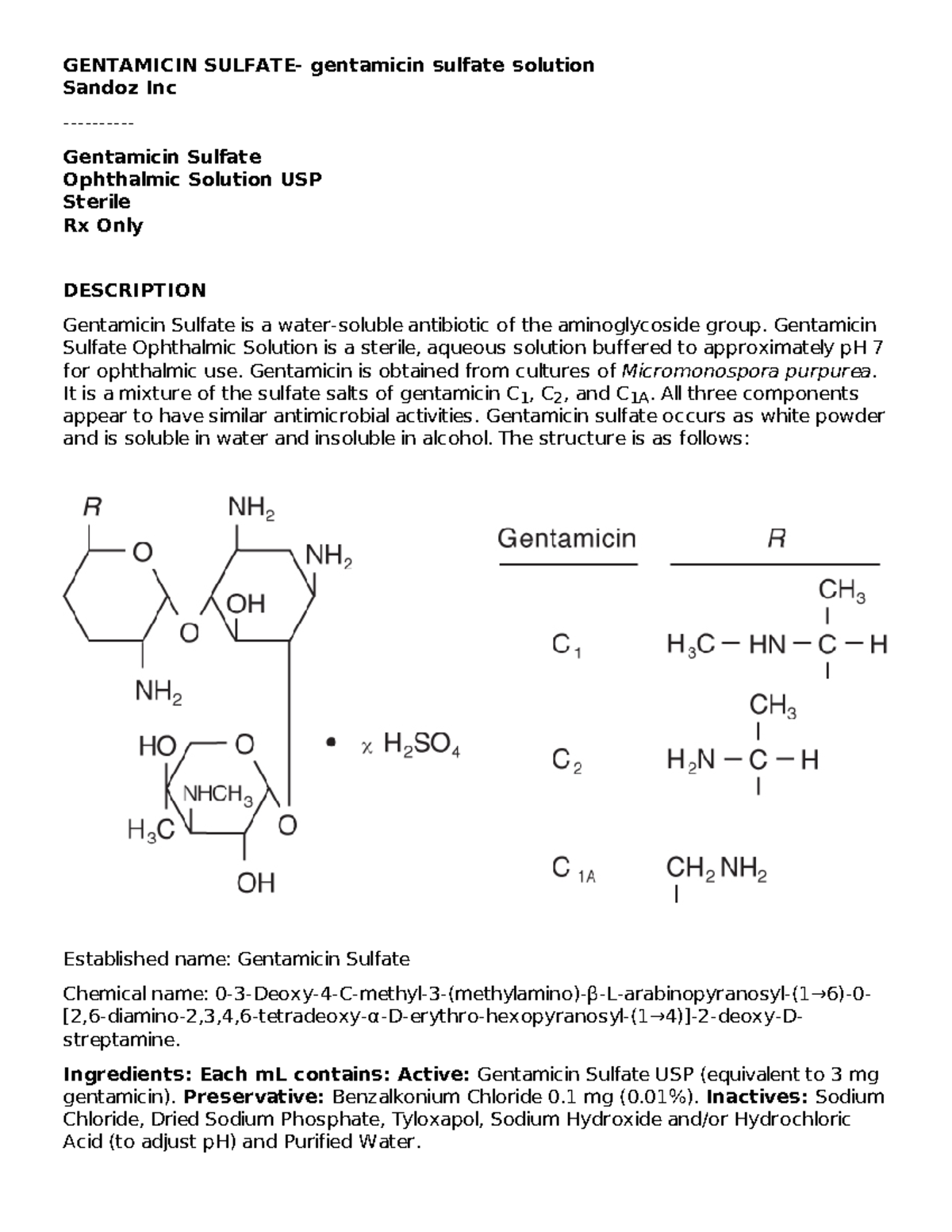 Sandoz - we qewr - GENTAMICIN SULFATE- gentamicin sulfate solution ...