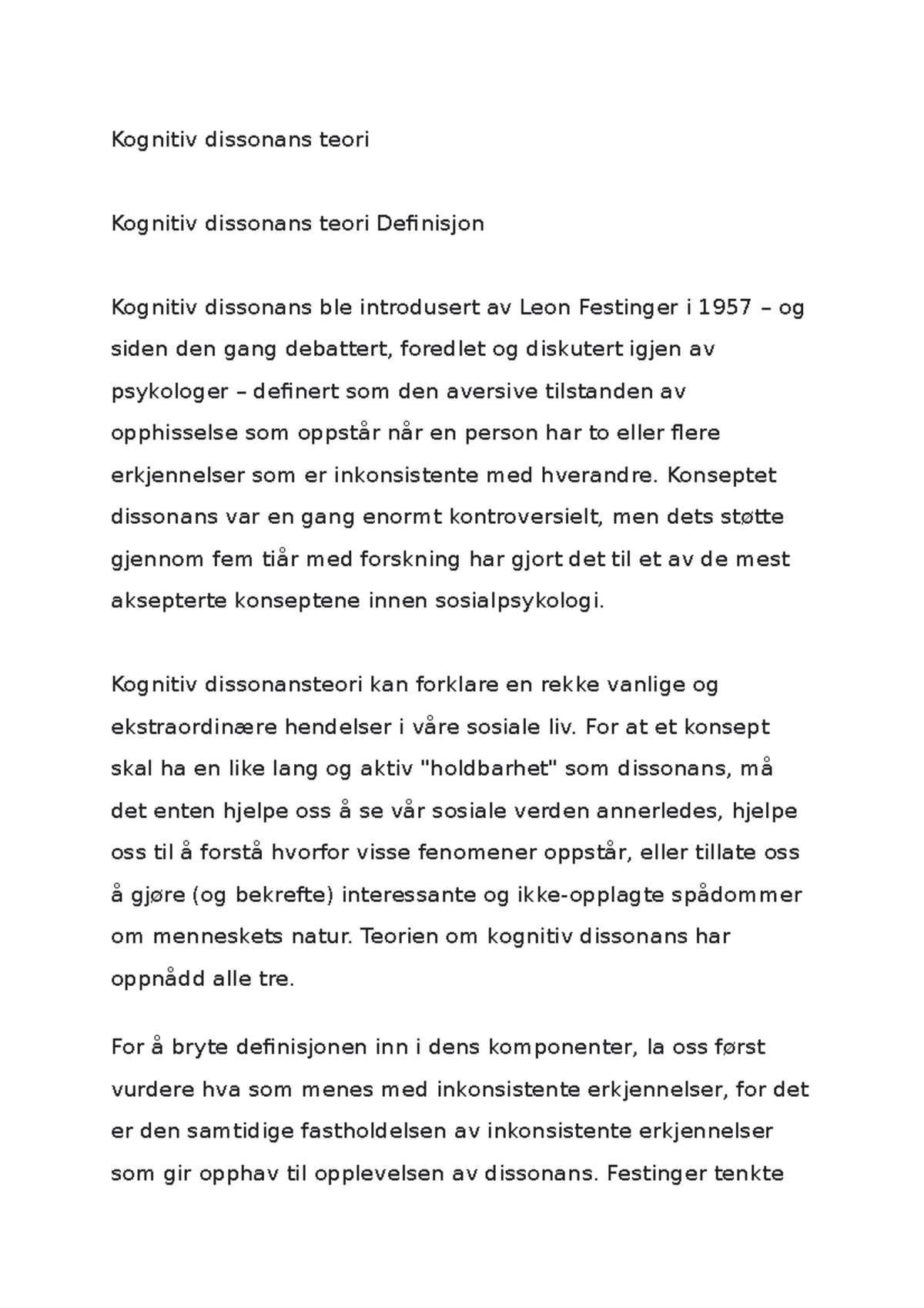 Kognitiv dissonans teori - Kognitiv dissonans teori Kognitiv dissonans ...