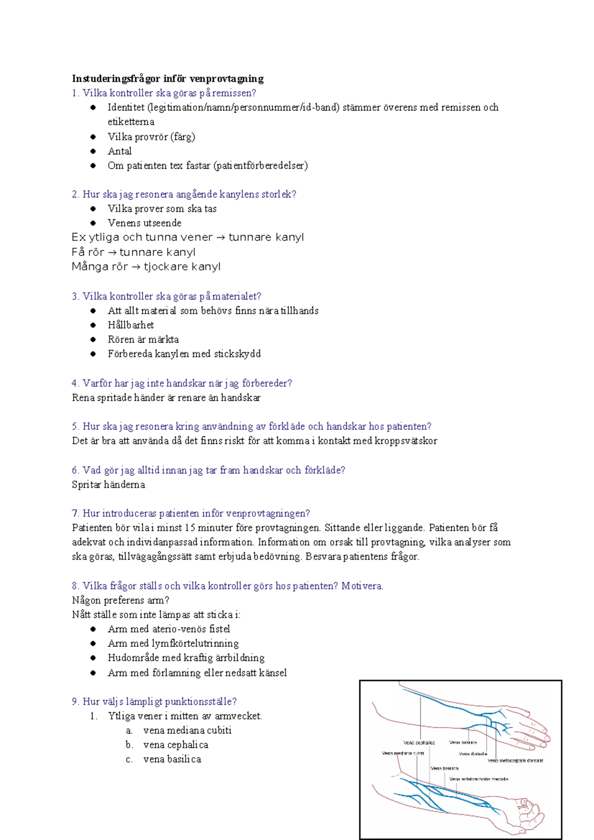 Inför KTC - Instuderingsfrågor inför venprovtagning Vilka kontroller ...
