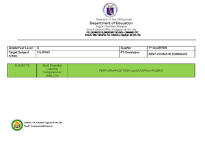 Grade 5 Quarter 1 - Performance task 4 - Republic of the Philippines ...