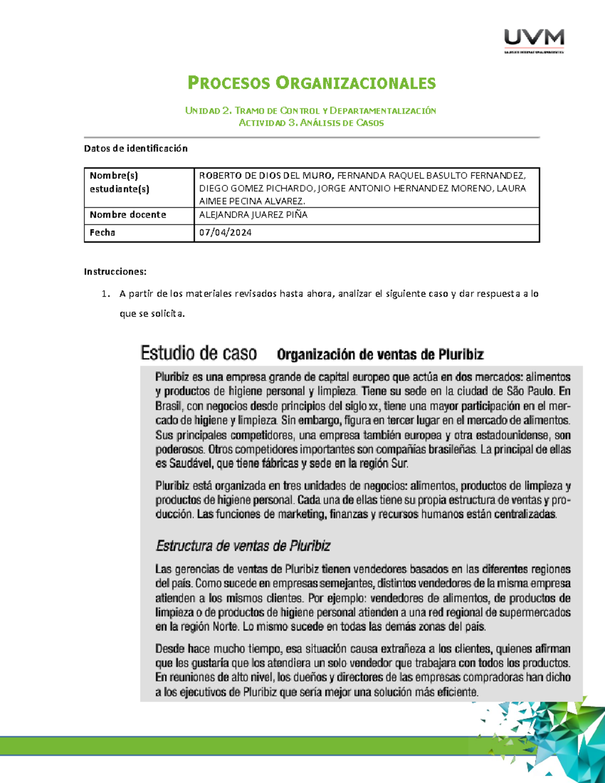 actividad 2 procesos organizacionales - PROCESOS ORGANIZACIONALES ...