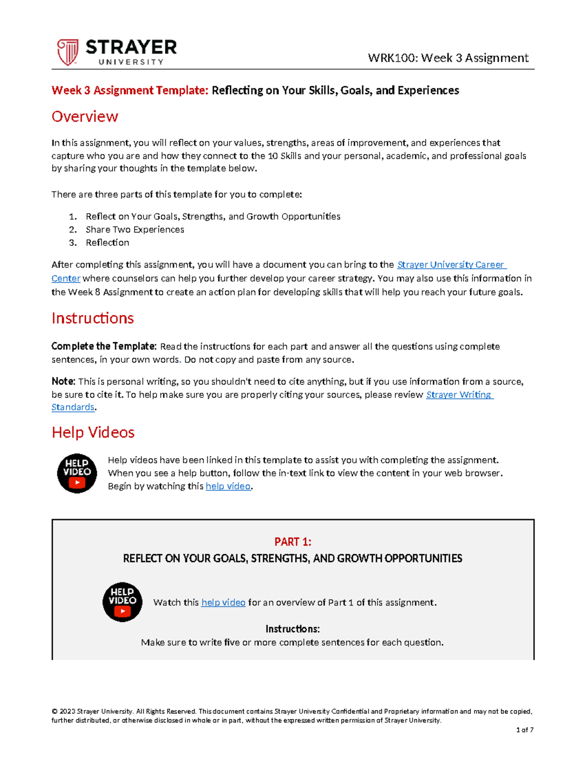 Marie Smith WRK100 Week3 Reflection - Week 3 Assignment Template: Reflecting on Your Skills ...