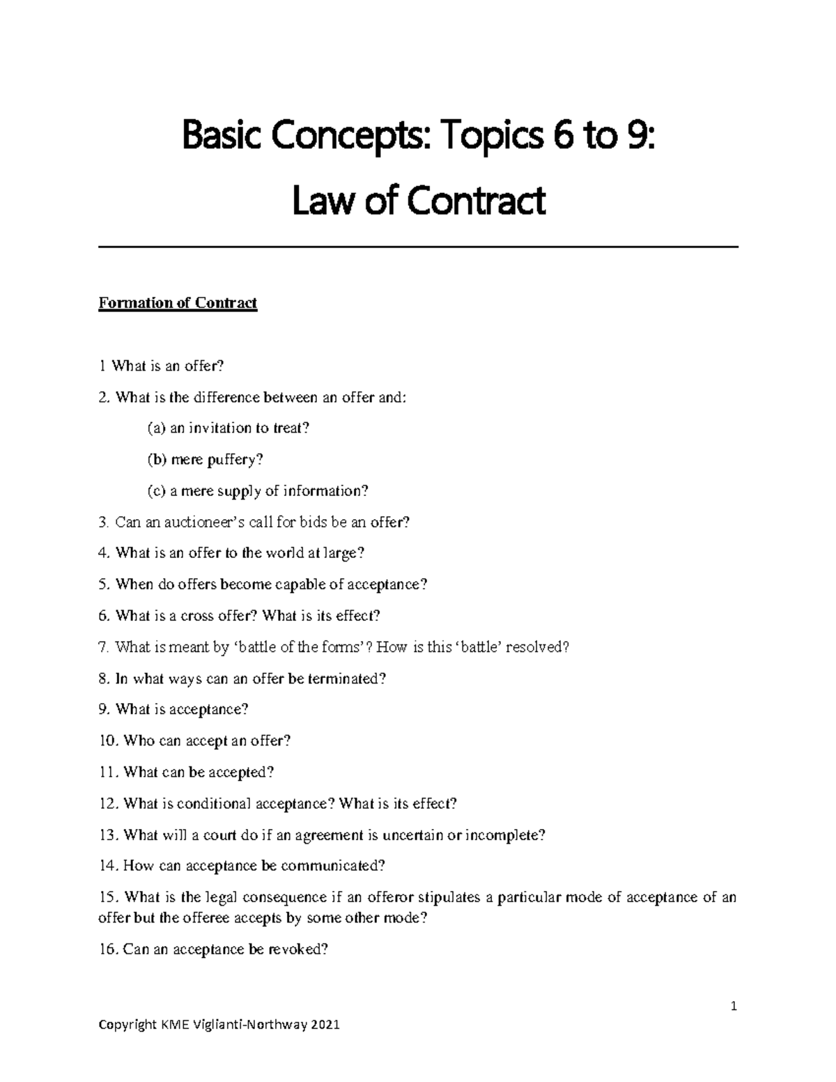 Questions Law of Contract to help with any law questions - 1 Basic ...