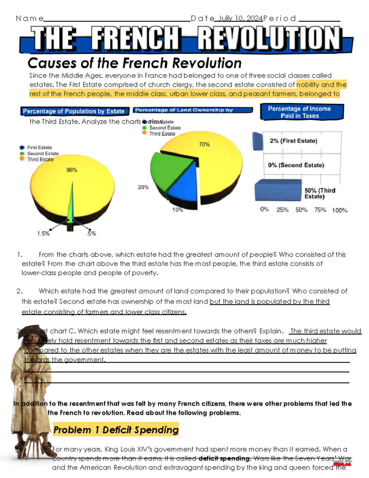 01B Causes of French Revolution Student (2) - N a m e D a t e Jully 10 ...