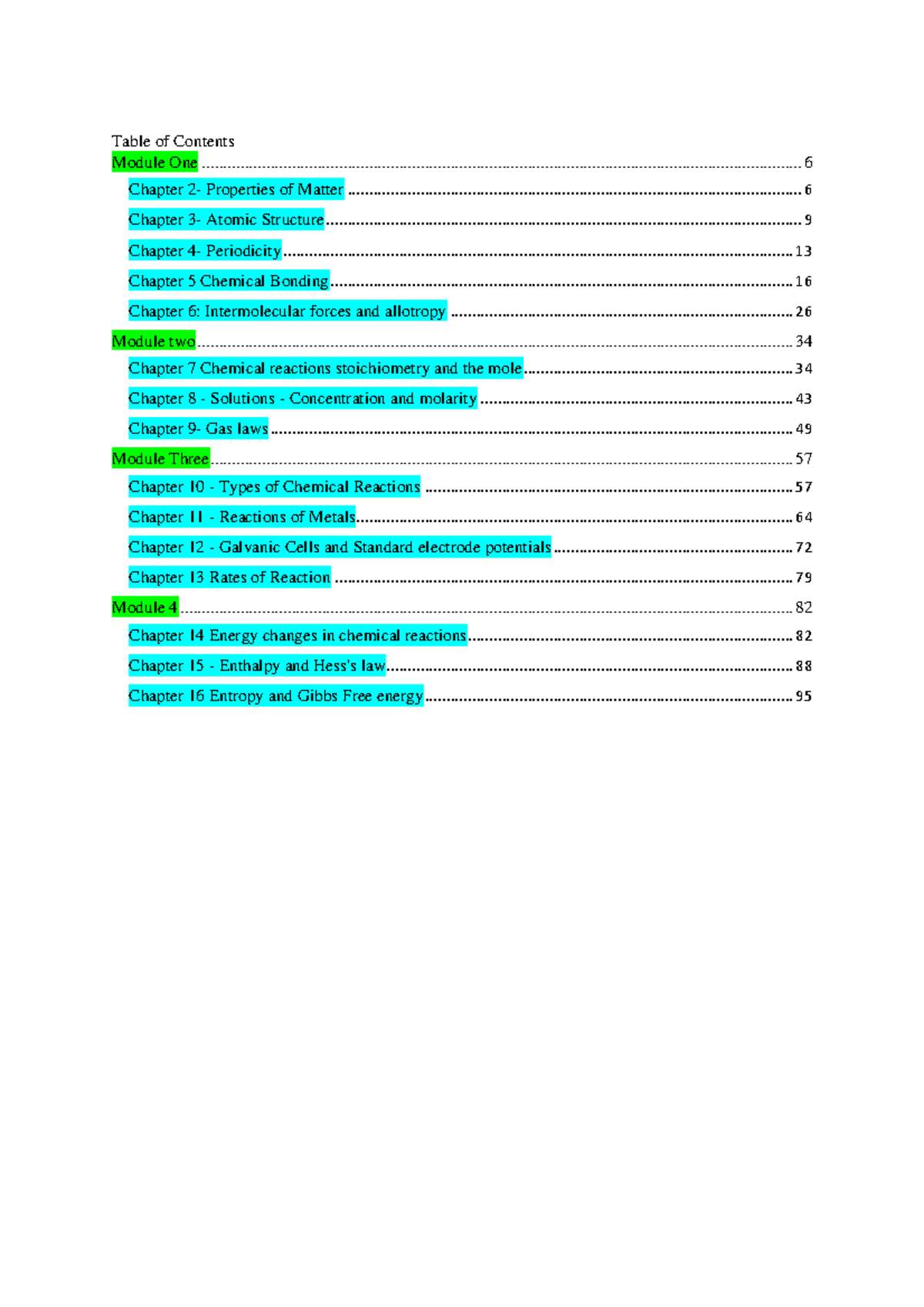 Chemistry Notes- Mod 1- 4 - Table of Contents Module One Chapter 2 ...