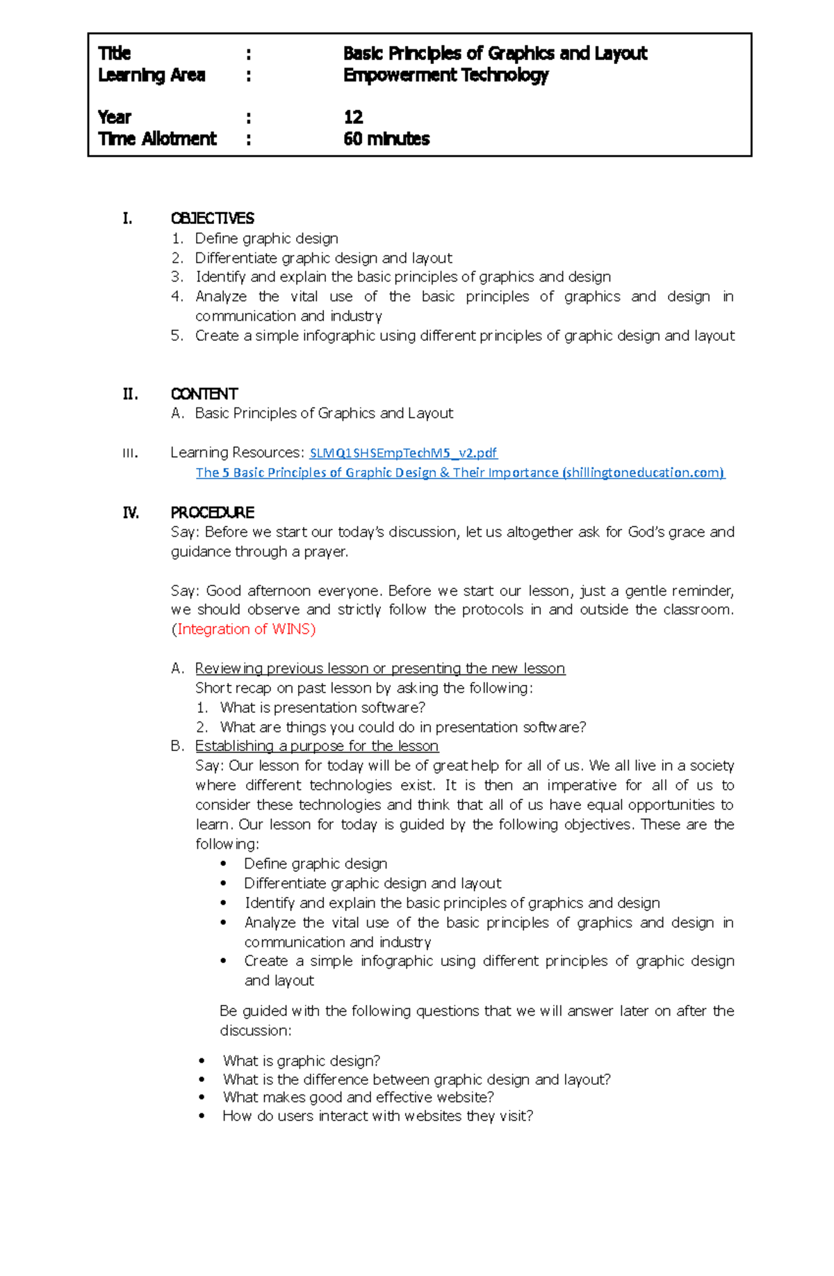 Empowerment -graphics-and-layout - I. OBJECTIVES Define graphic design ...