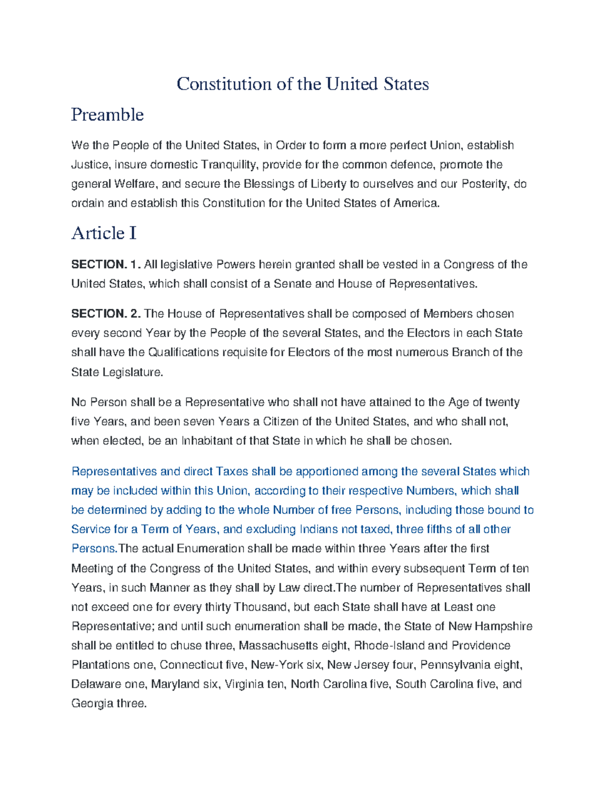 My Personal Notes Guide - Constitution of the United States Preamble We ...