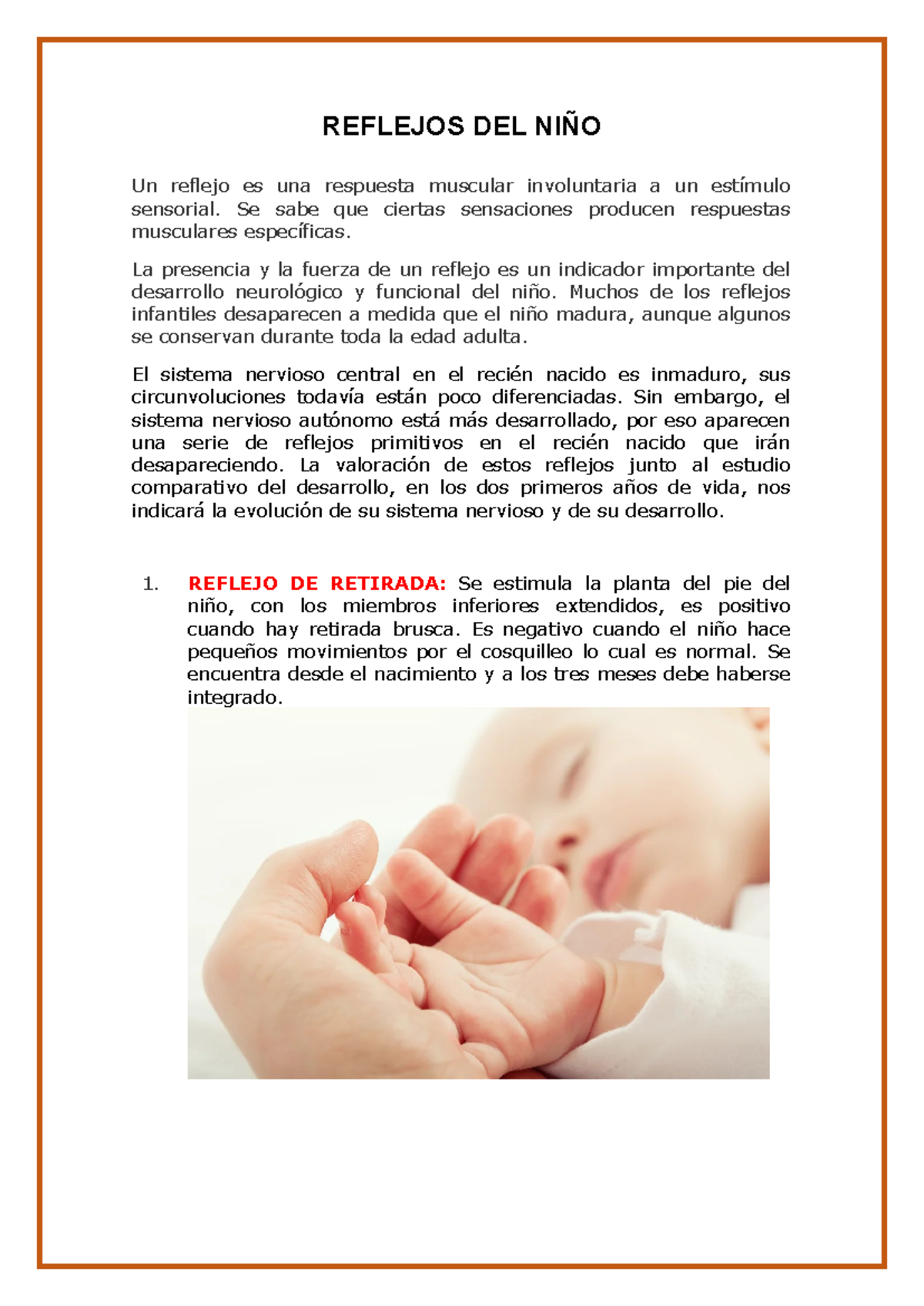 Reflejos Infantiles - Excelente - REFLEJOS DEL NIÑO Un reflejo es una ...