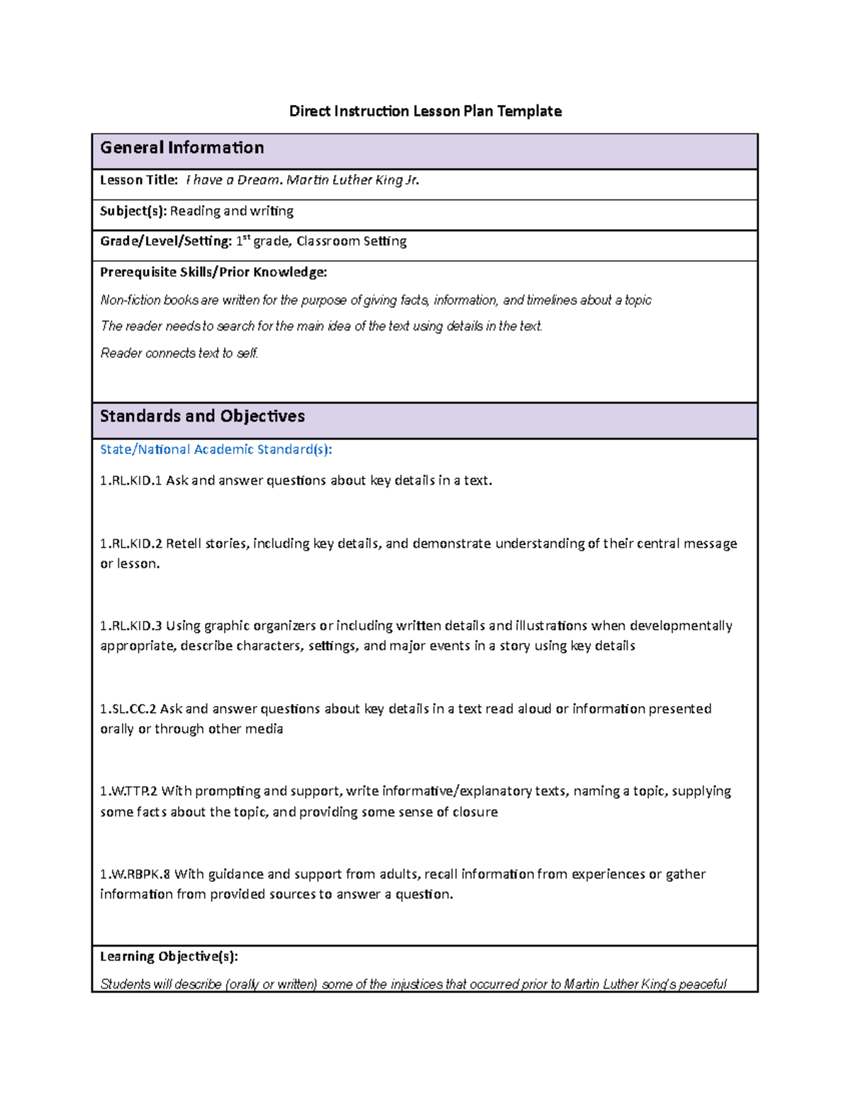Lp direct instruction lesson plan template - Direct Instruction Lesson ...