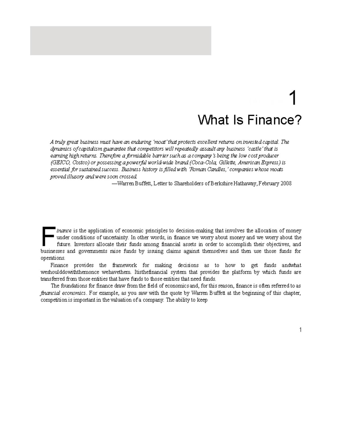 Basic Finance Module - CHAPTER 1 What Is Finance? A truly great ...