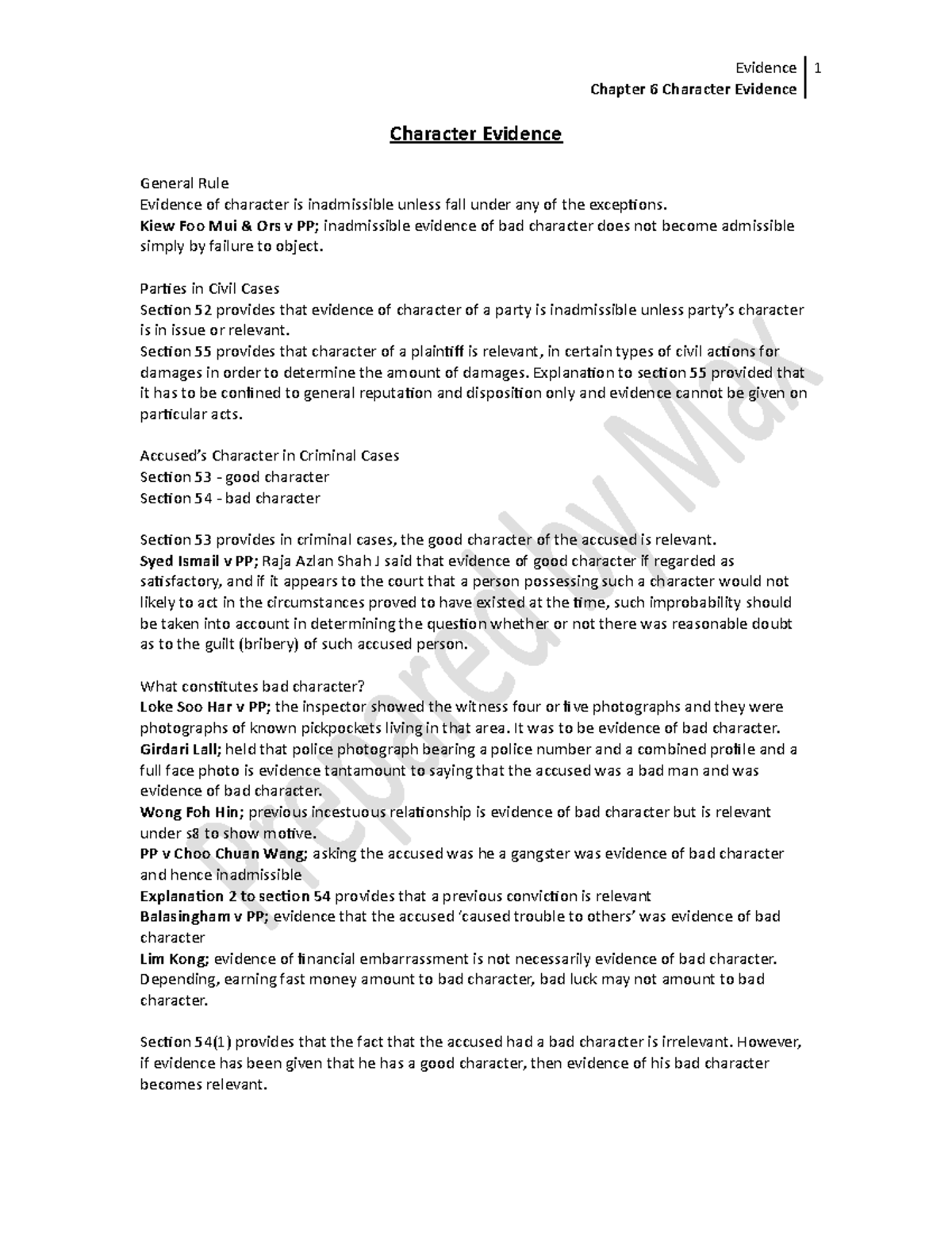 Chapter 6 Character Evidence - Chapter 6 Character Evidence Character ...