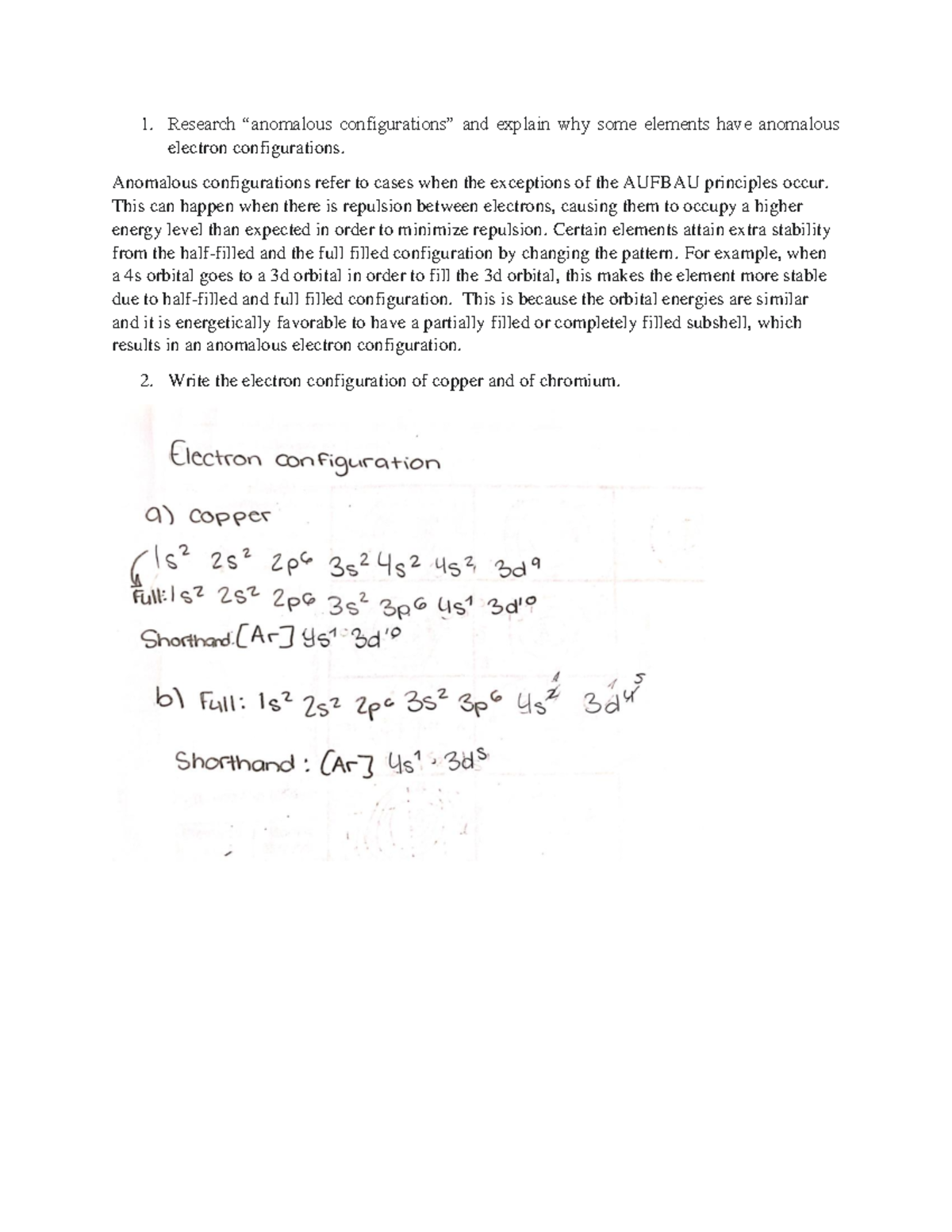 Anomalous Configuration - Research “anomalous configurations” and explain why some elements have ...