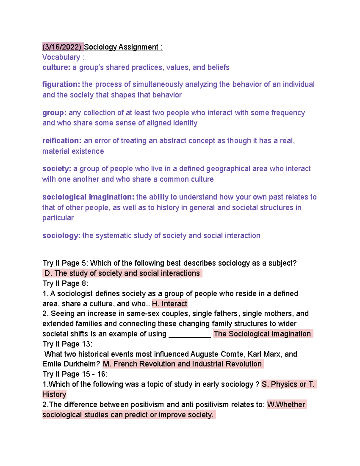 Sociology Assessments Assignments - (3/16/2022) Sociology Assignment ...