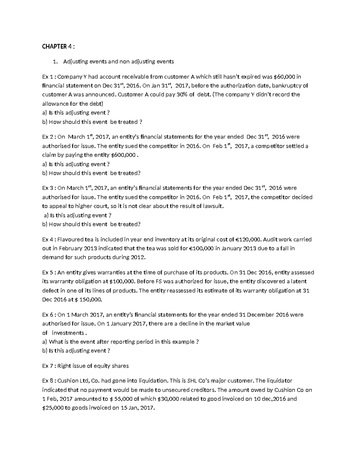 Exercise Chapter 4 5 6 - CHAPTER 4 : 1. Adjusting events and non ...