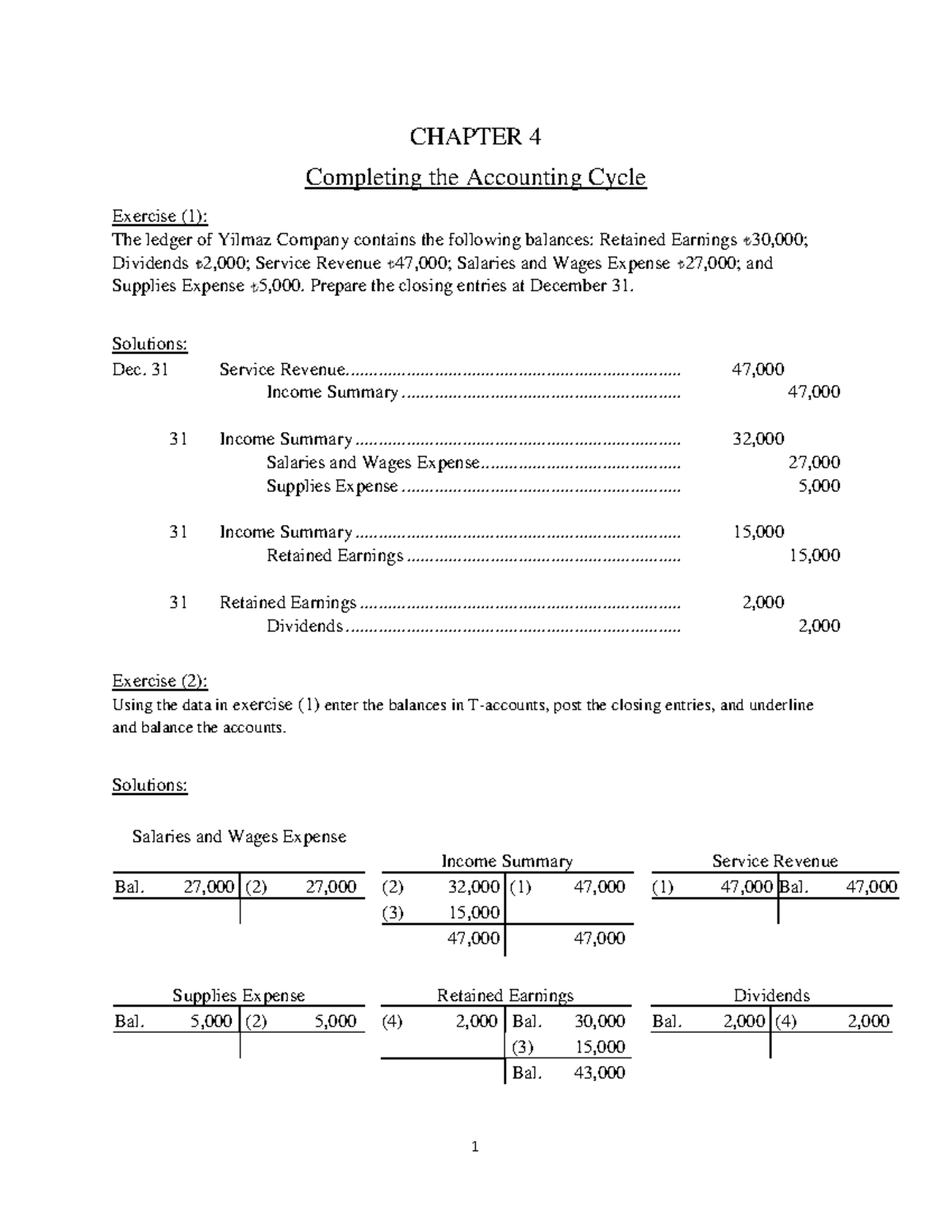 Chapter (4) Practice Questions - CHAPTER 4 Completing the Accounting ...