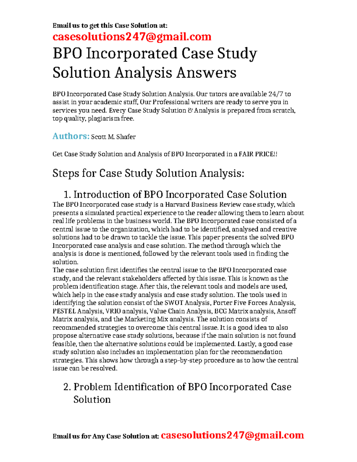 BPO Incorporated Case Study Solution Analysis - Our tutors are ...