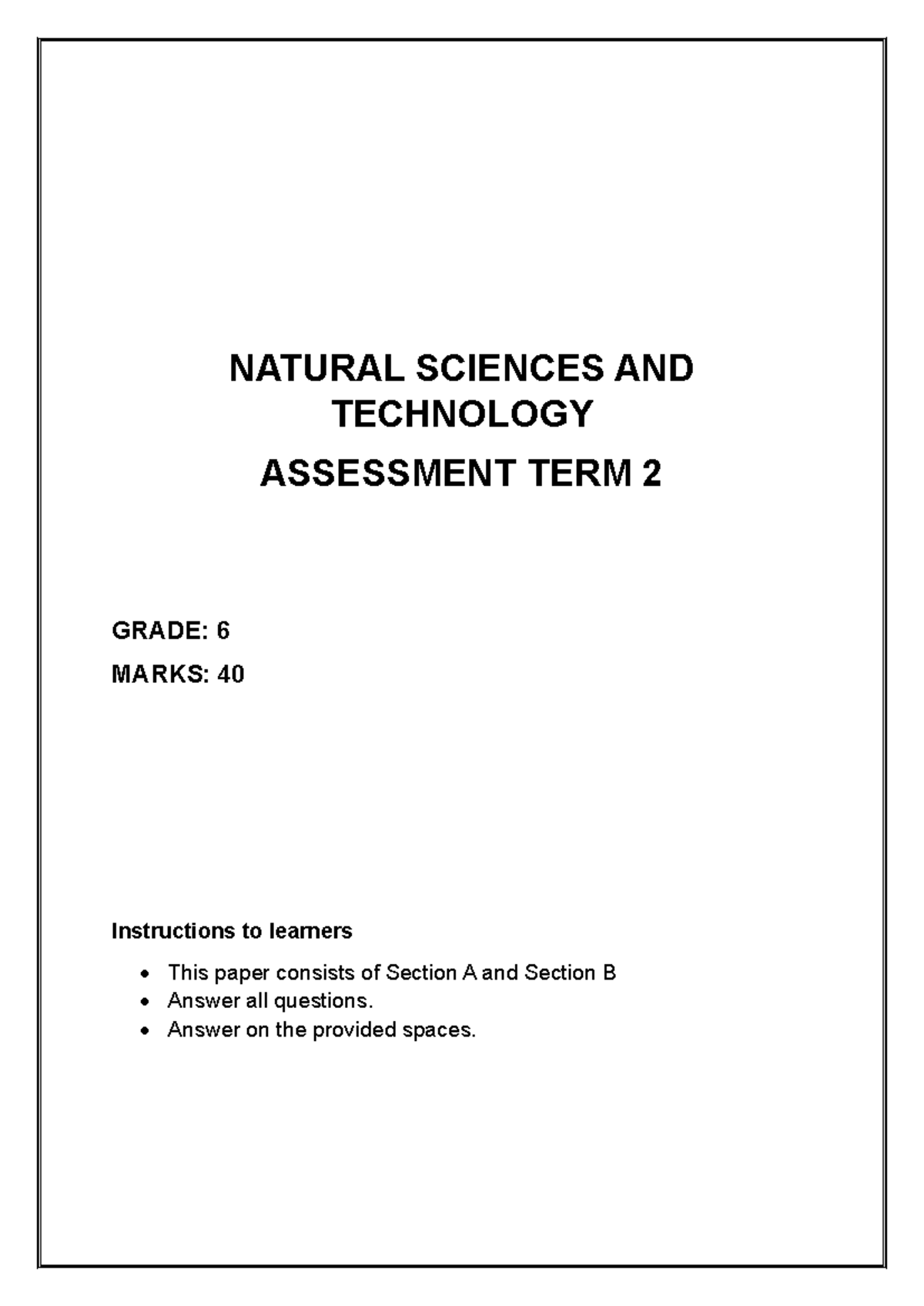 Nst grade 6 june 2 - Nst june test for teaching practice - ISIPINGO ...