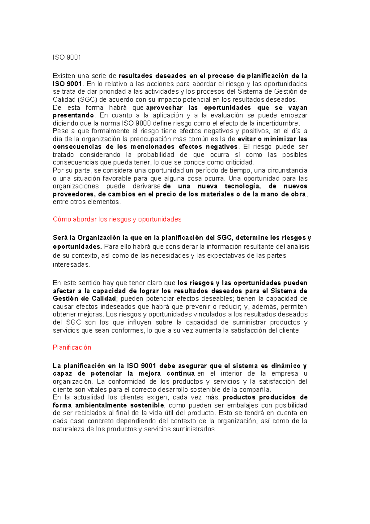 ISO 9001 - Resumen Evaluación de proyectos - ISO 9001 Existen una serie de resultados deseados ...