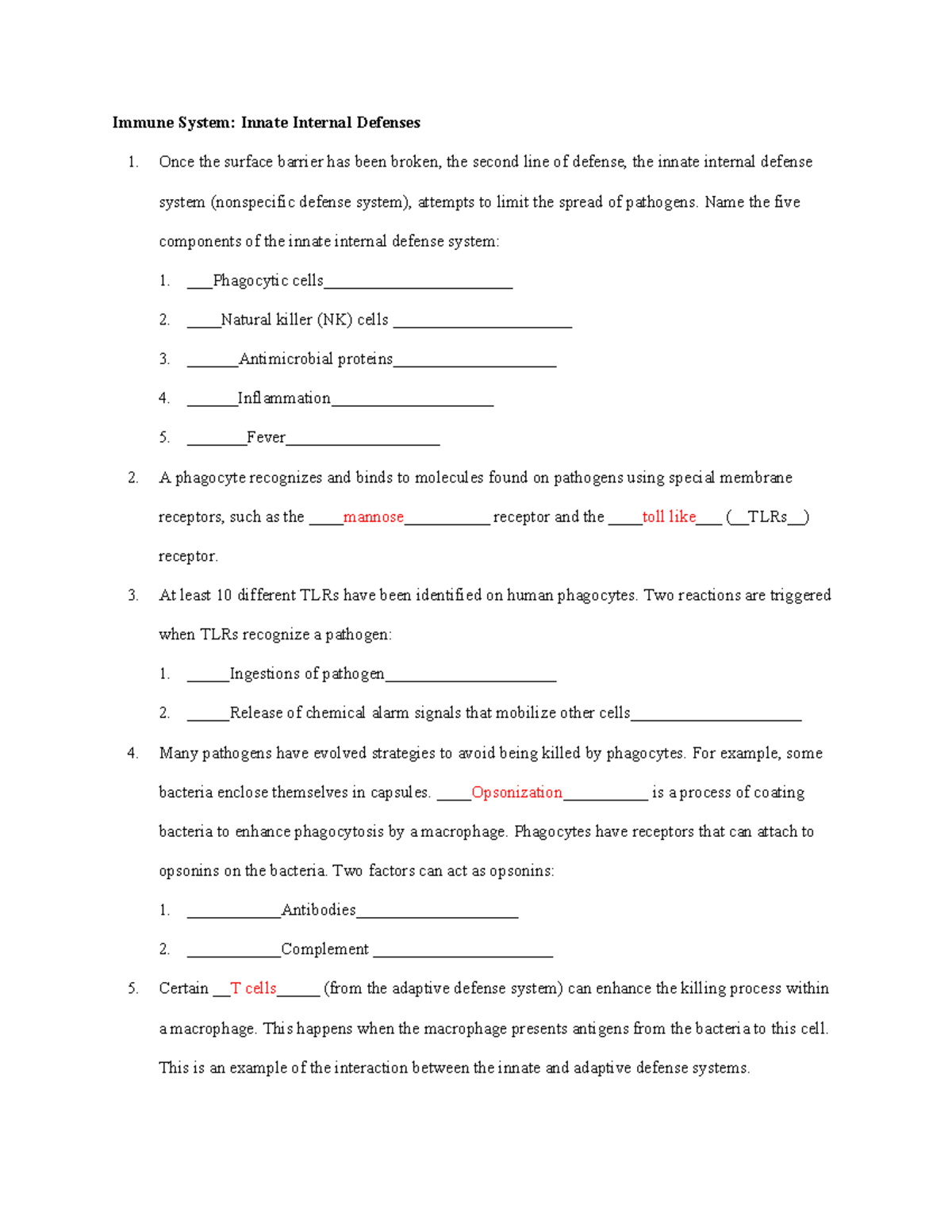 Anatomy take home - take home notes - Immune System: Innate Internal ...