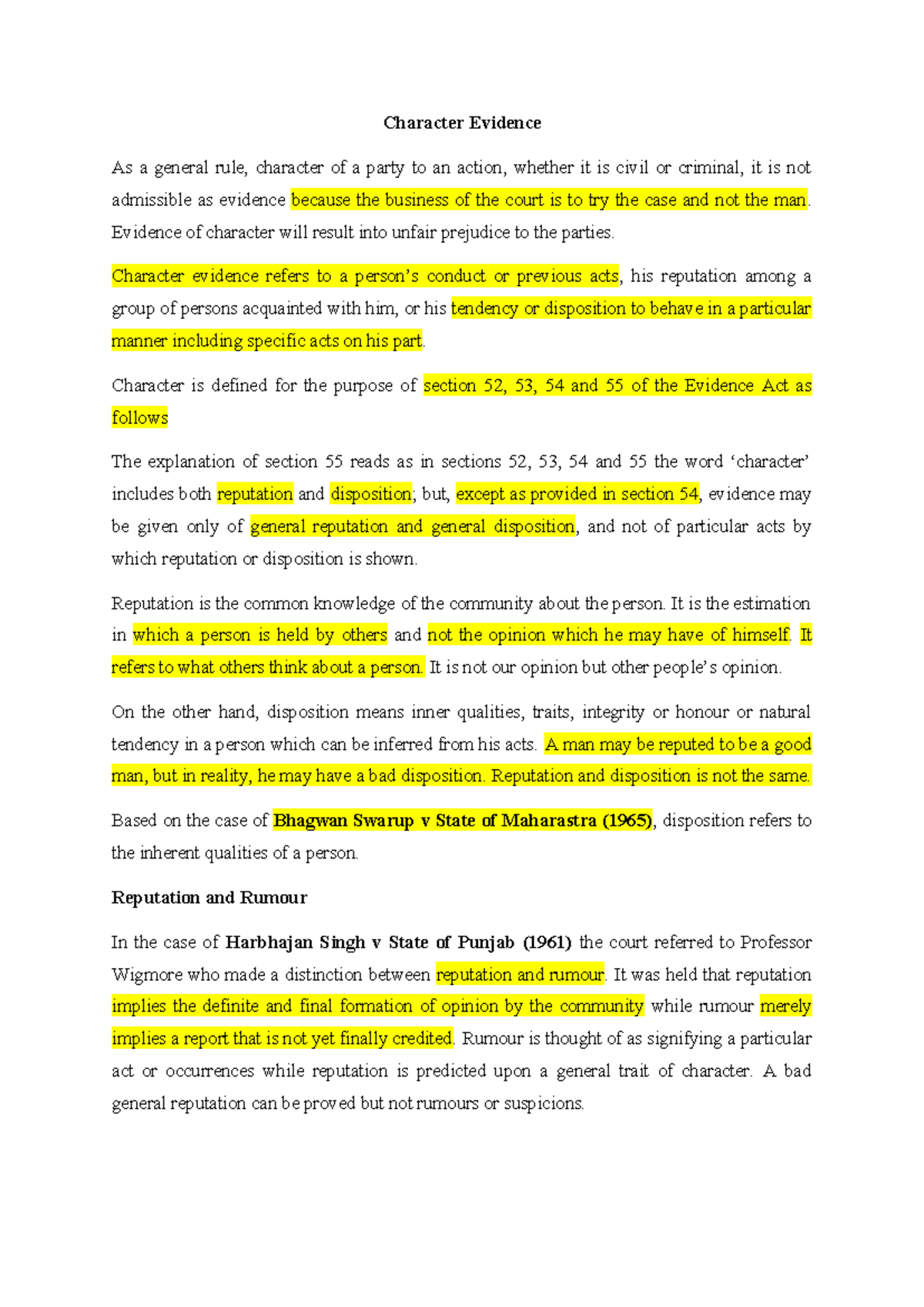 Character Evidence - Evidence of character will result into unfair ...