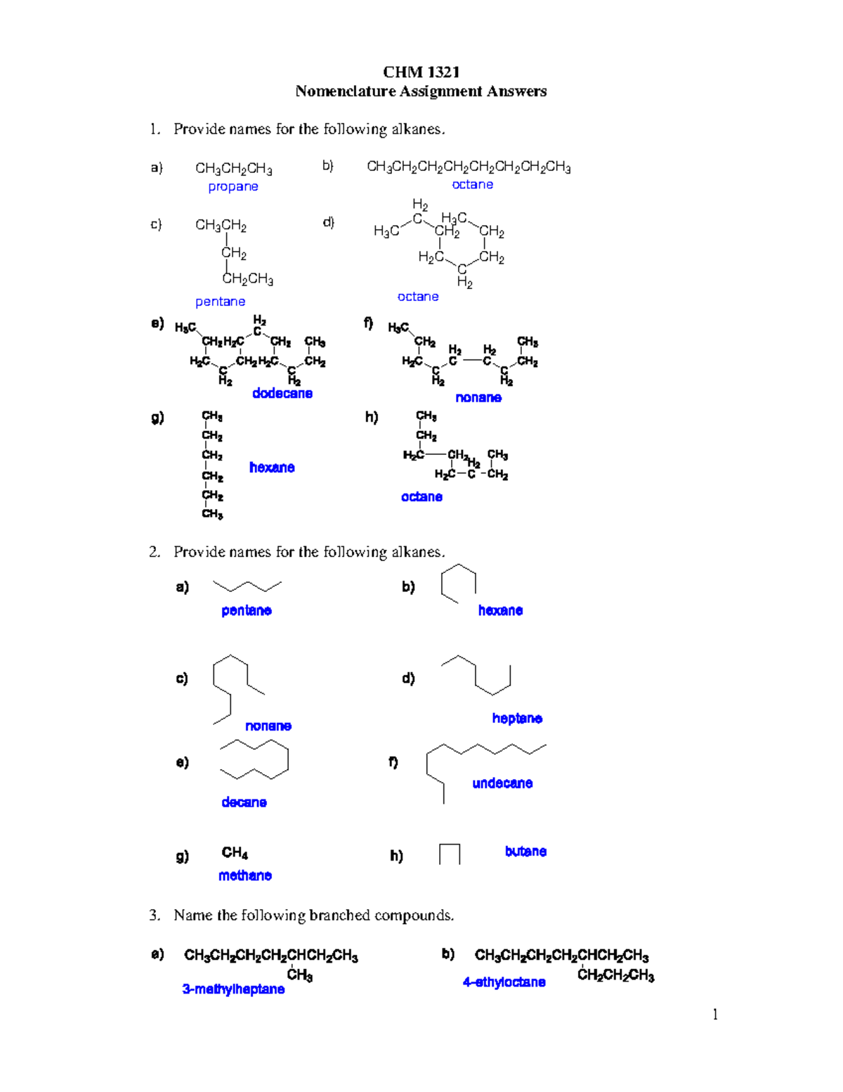 Nomenclature Assignment 2019 answers - CHM 1321 Nomenclature Assignment ...