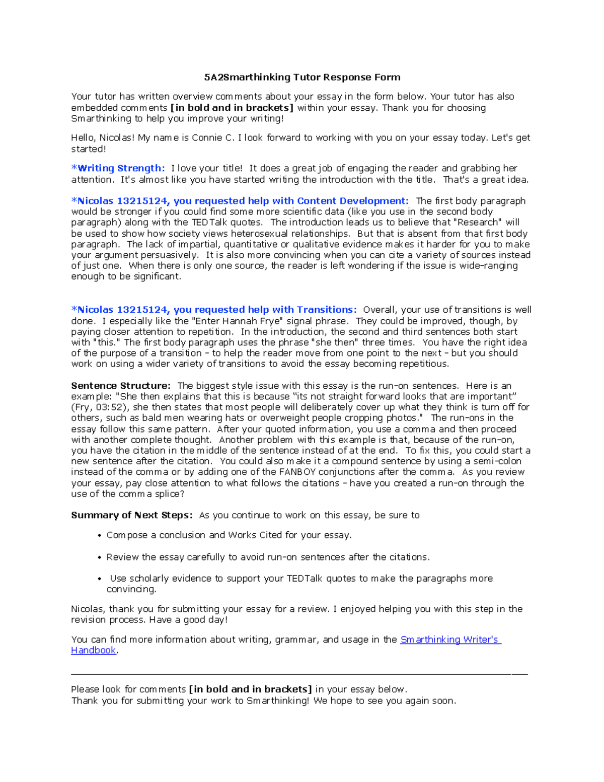 M5A2 tutor response - 5A2Smarthinking Tutor Response Form Your tutor ...