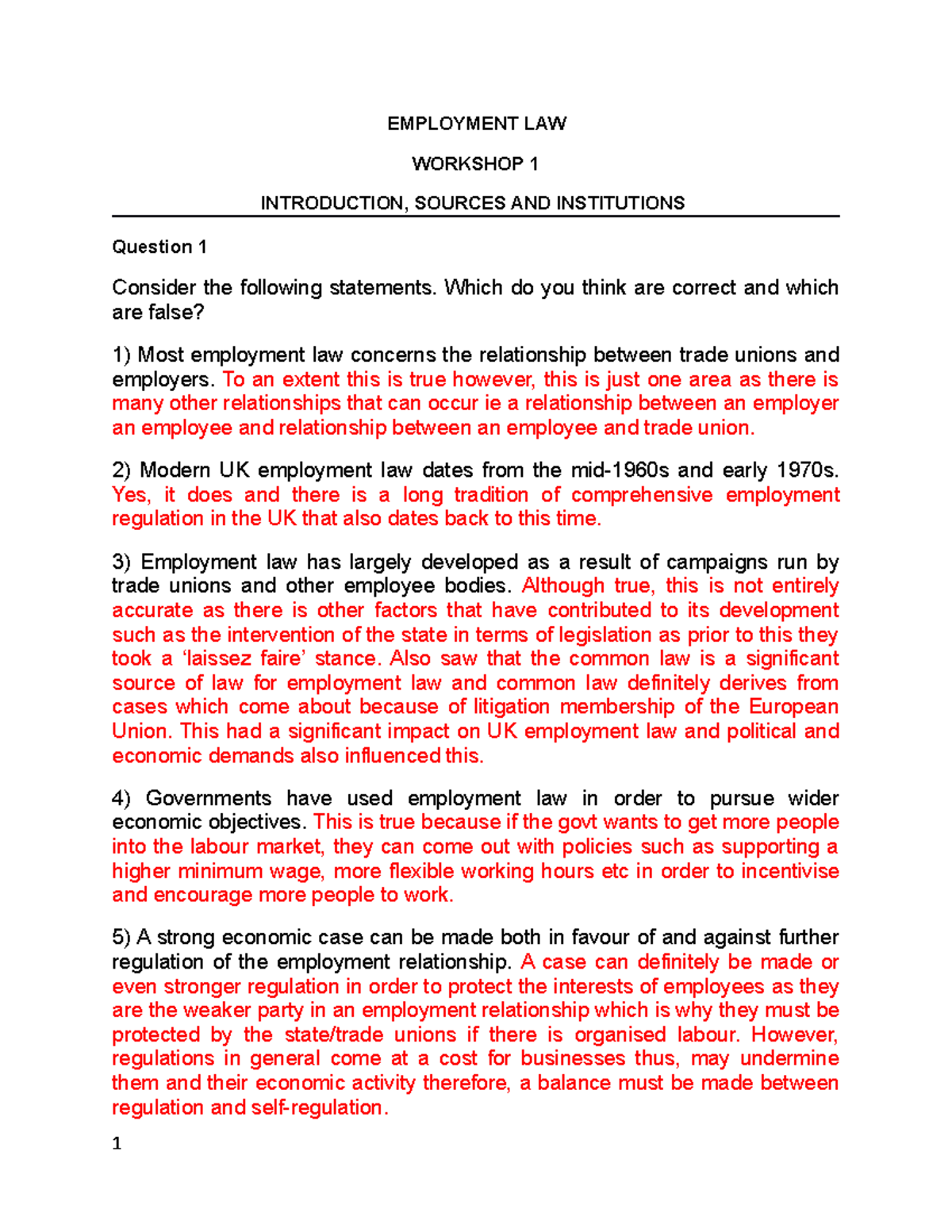 Employment law tutorial 1 - EMPLOYMENT LAW WORKSHOP 1 INTRODUCTION ...
