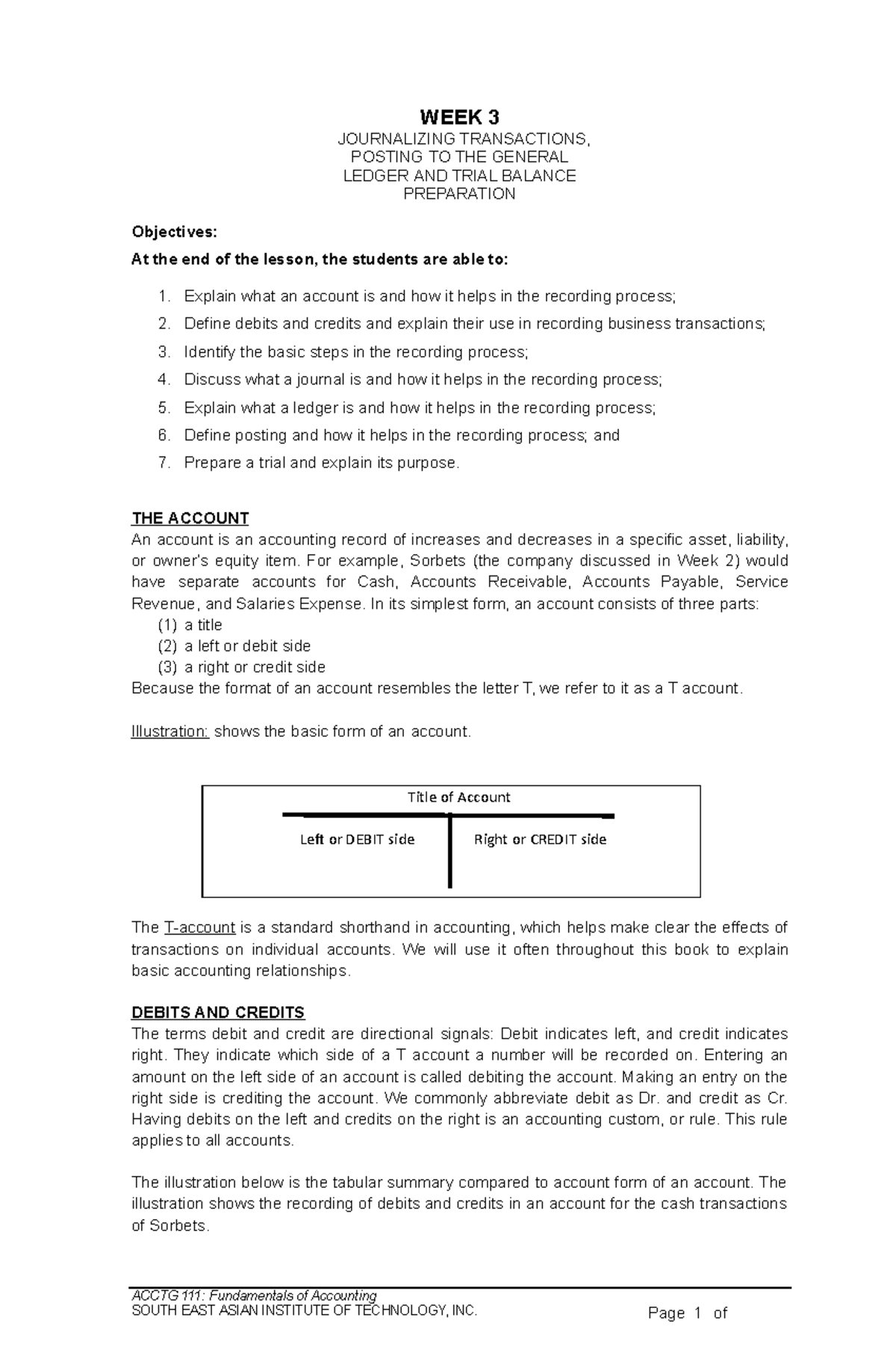 Module- Acctg 111-03 - Lecture notes 3 - Information in Technology ...