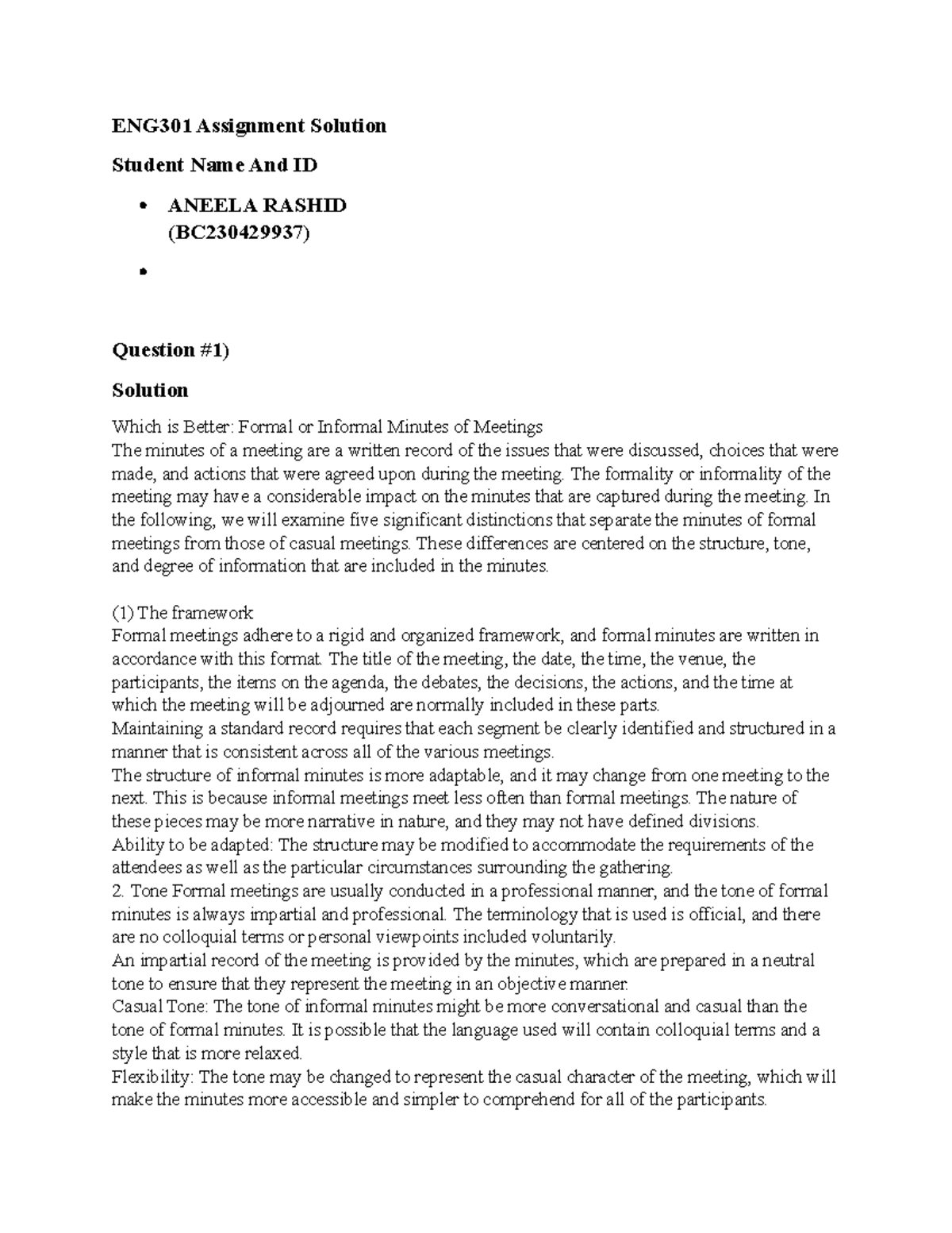 ENG301 Assignment Solutio 4 - ENG301 Assignment Solution Student Name And ID ANEELA RASHID - Studocu