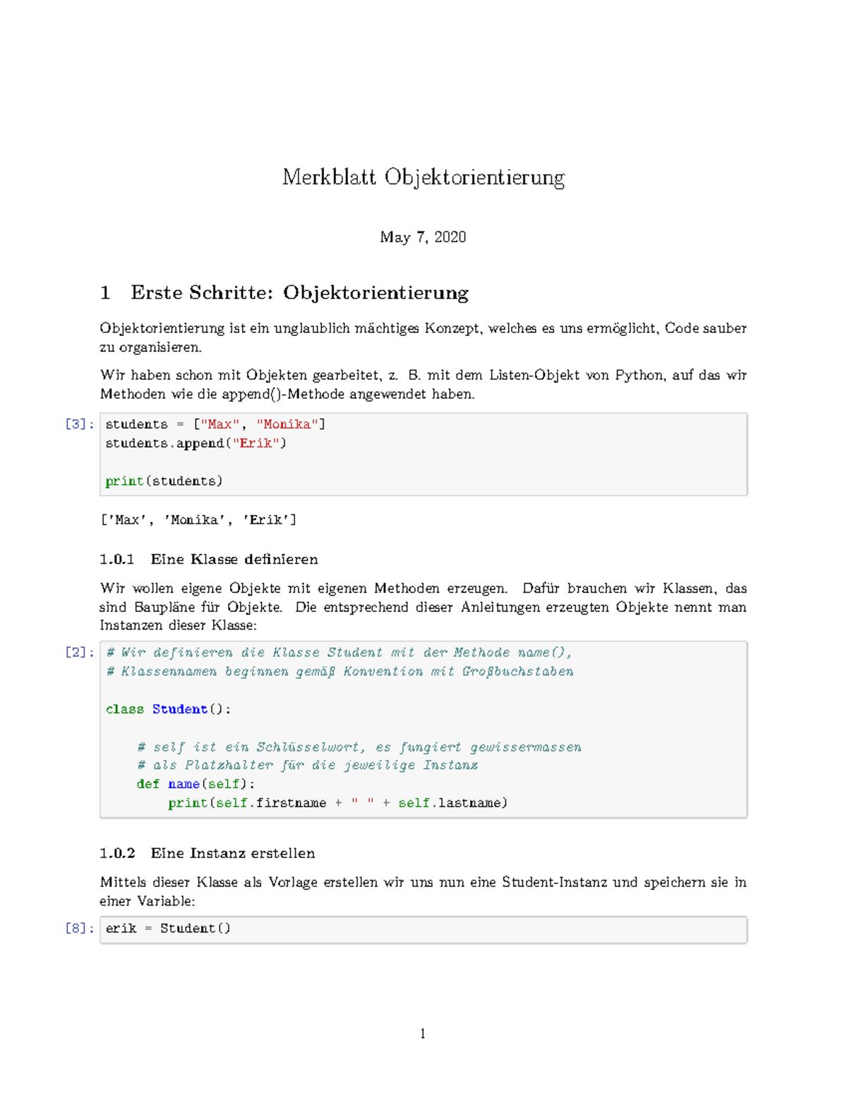 Merkblatt Objektorientierung - Wir haben schon mit Objekten gearbeitet, z. B. mit dem Listen ...