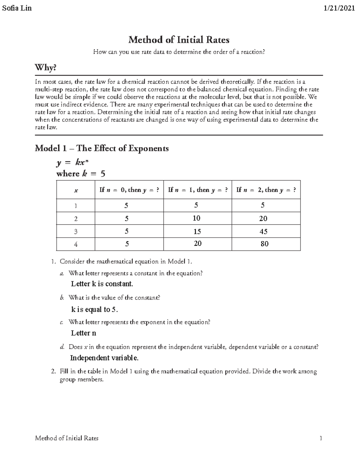 Kami Export 18 Method Of Initial Rates Method Of Initial Rates 1