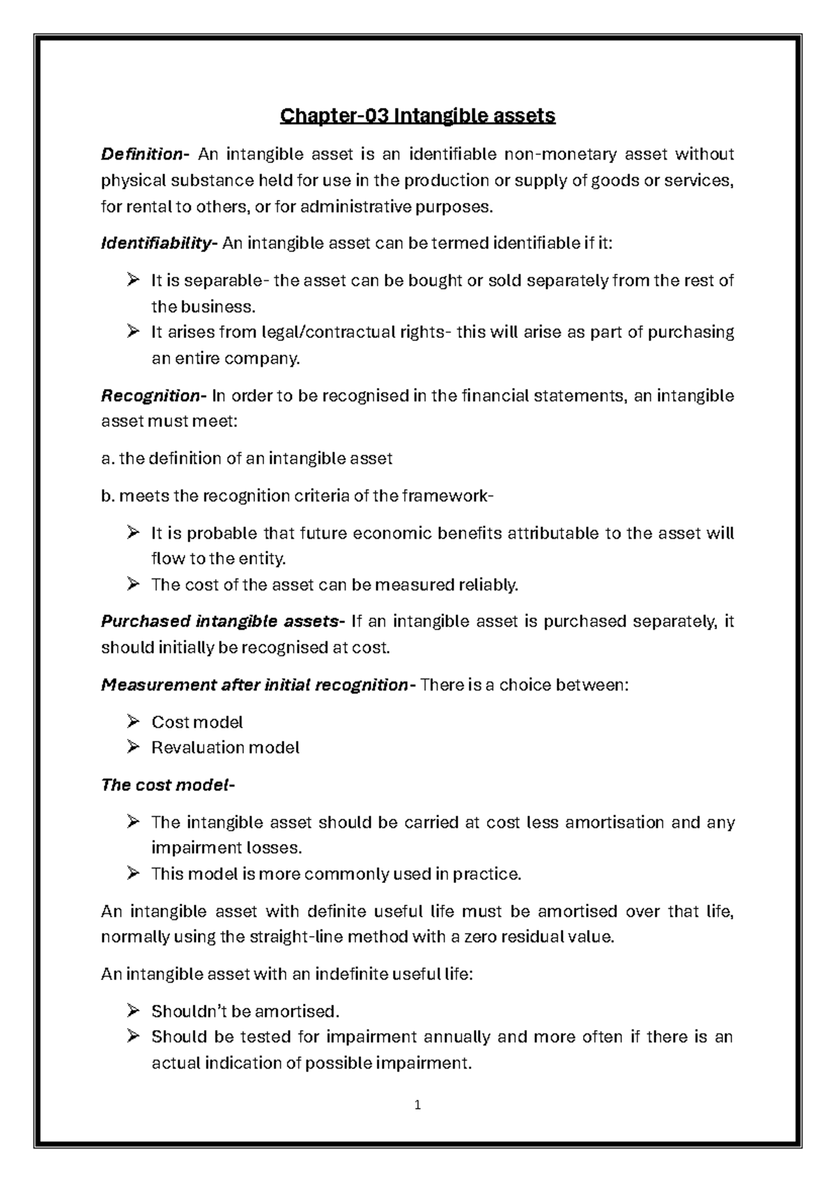 Chapter-03 Intangible assets - 1 Chapter-03 Intangible assets ...