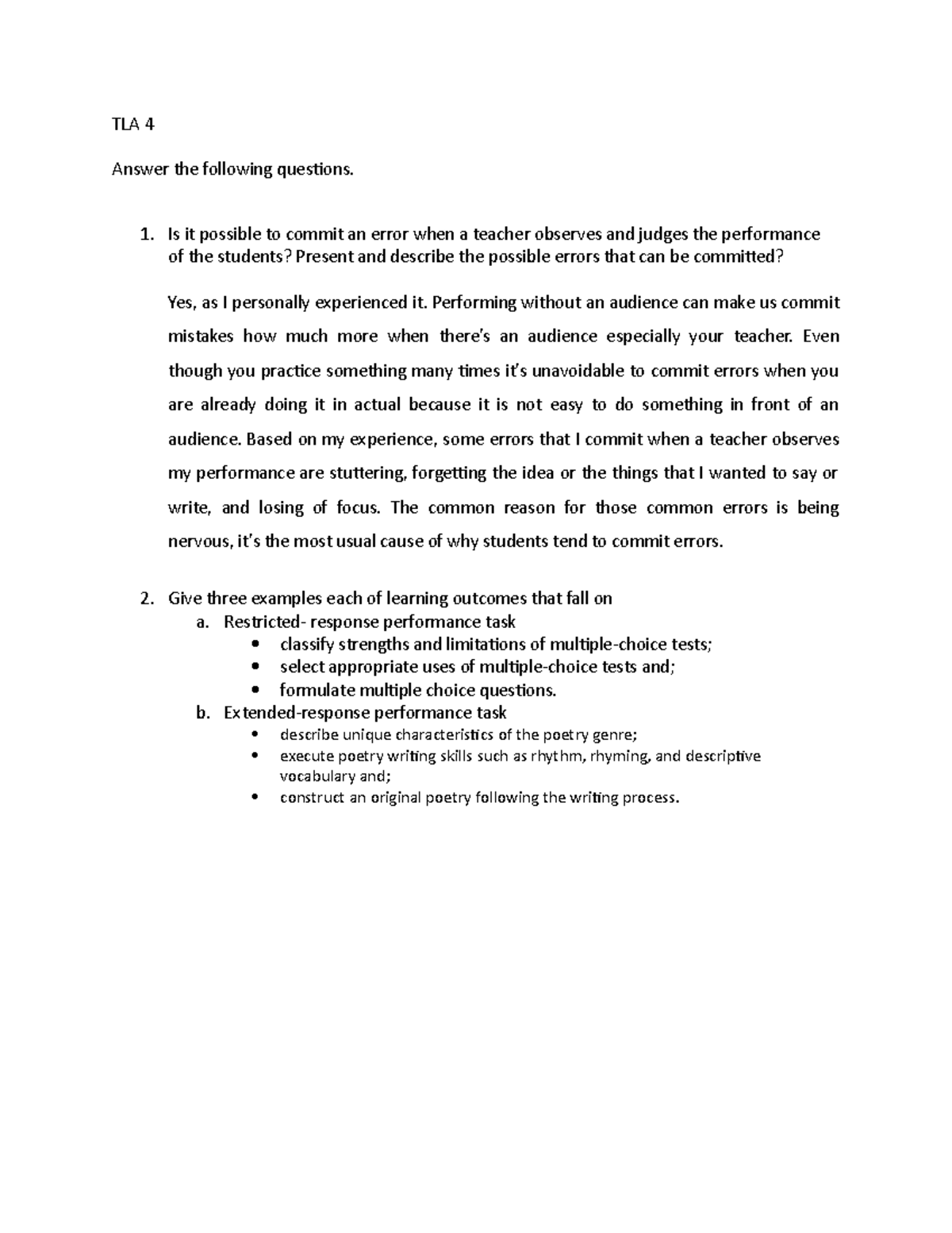 Assessment of Learning 2 - EDU321 - TLA3 - ACTIVITY 3 - TLA 4 Answer ...