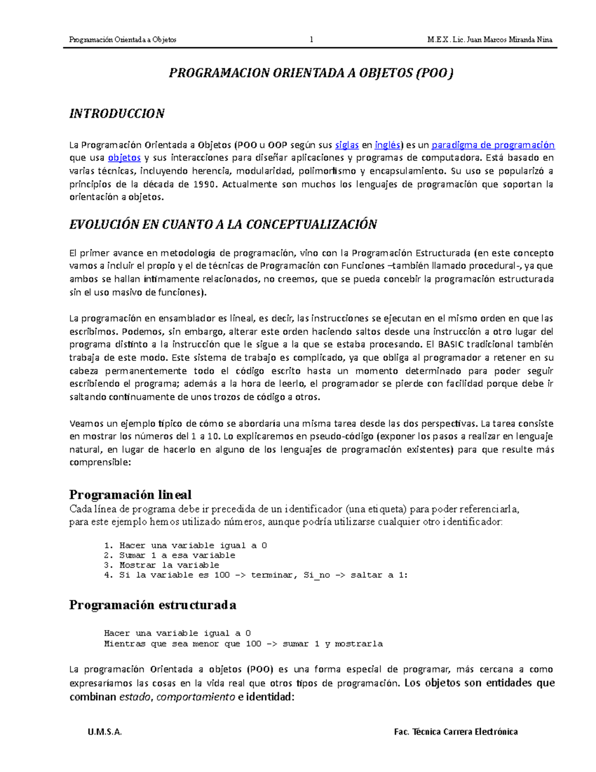 Programacion Orientada A Objetos - Está basado en varias técnicas ...