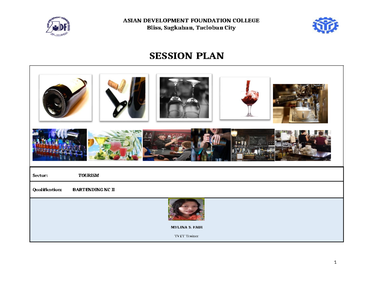 479976196 Session PLAN IN Bartending NC II - Bliss, Sagkahan, Tacloban ...