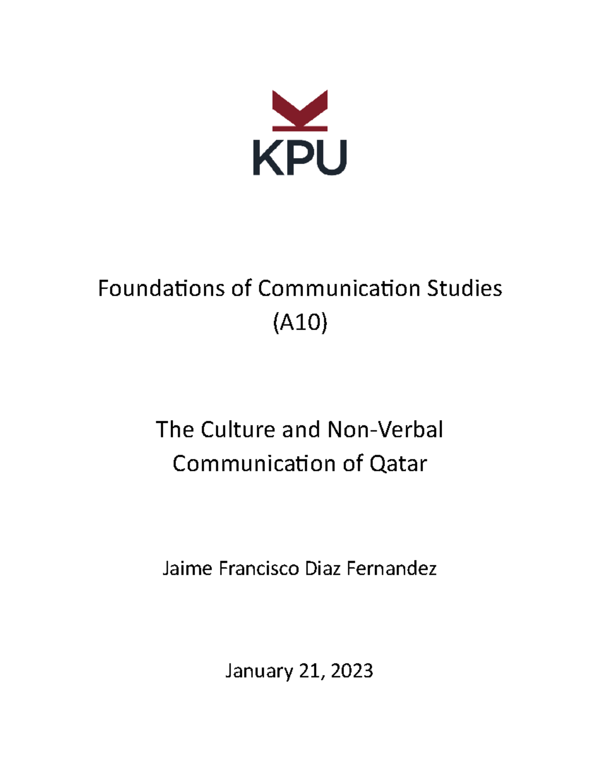 Probe # 1 The Culture and Non-Verbal Communication of Qatar ...