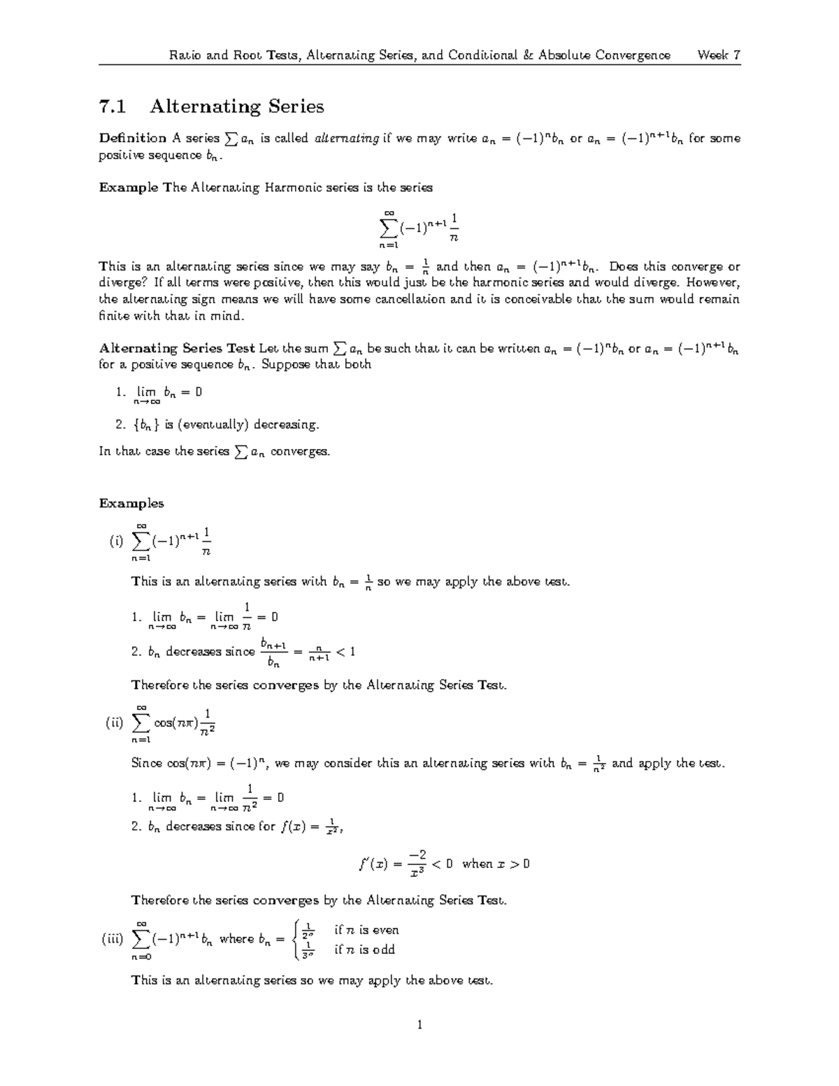 Alternating series - 7 Alternating Series Definition A series ∑ an is ...