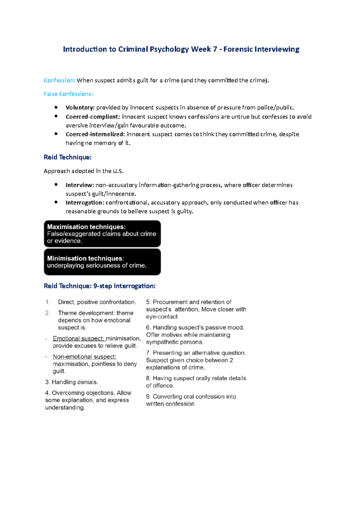 Introduction to Criminal Psychology Week 7 - Forensic Interviewing ...