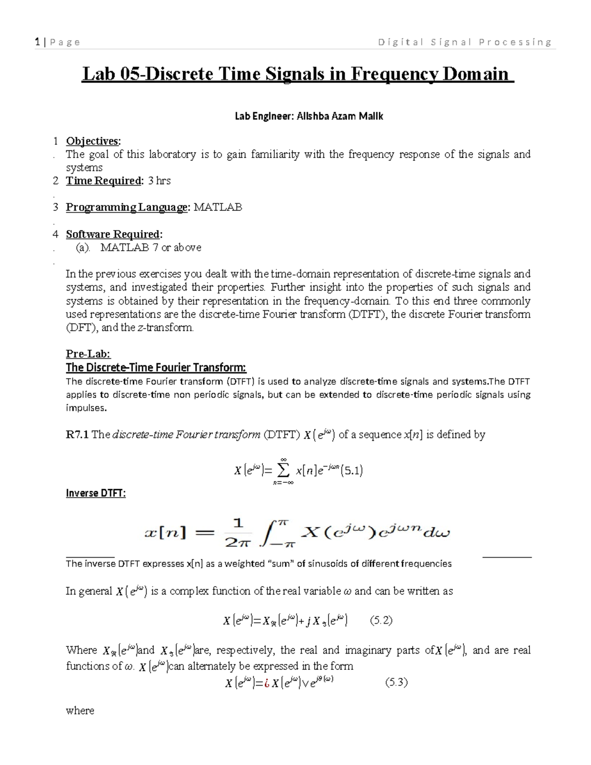 Lab 05 DSP - Z transform - Lab 05-Discrete Time Signals in Frequency ...