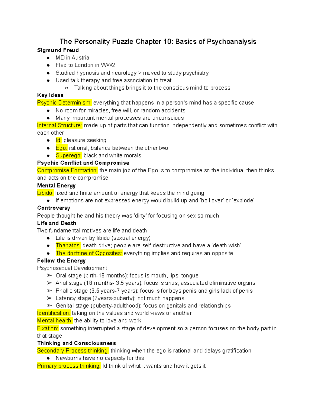 The Personality Puzzle Chapter 10 Basics of Psychoanalysis - The ...