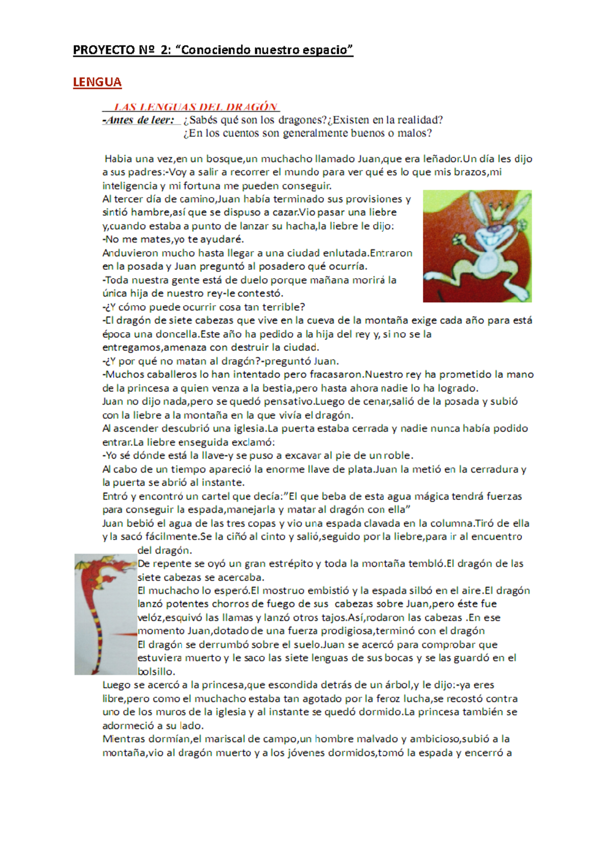 Proyecto Nº 1 “Conociendo nuestro espacio” - PROYECTO Nº 2: “Conociendo ...