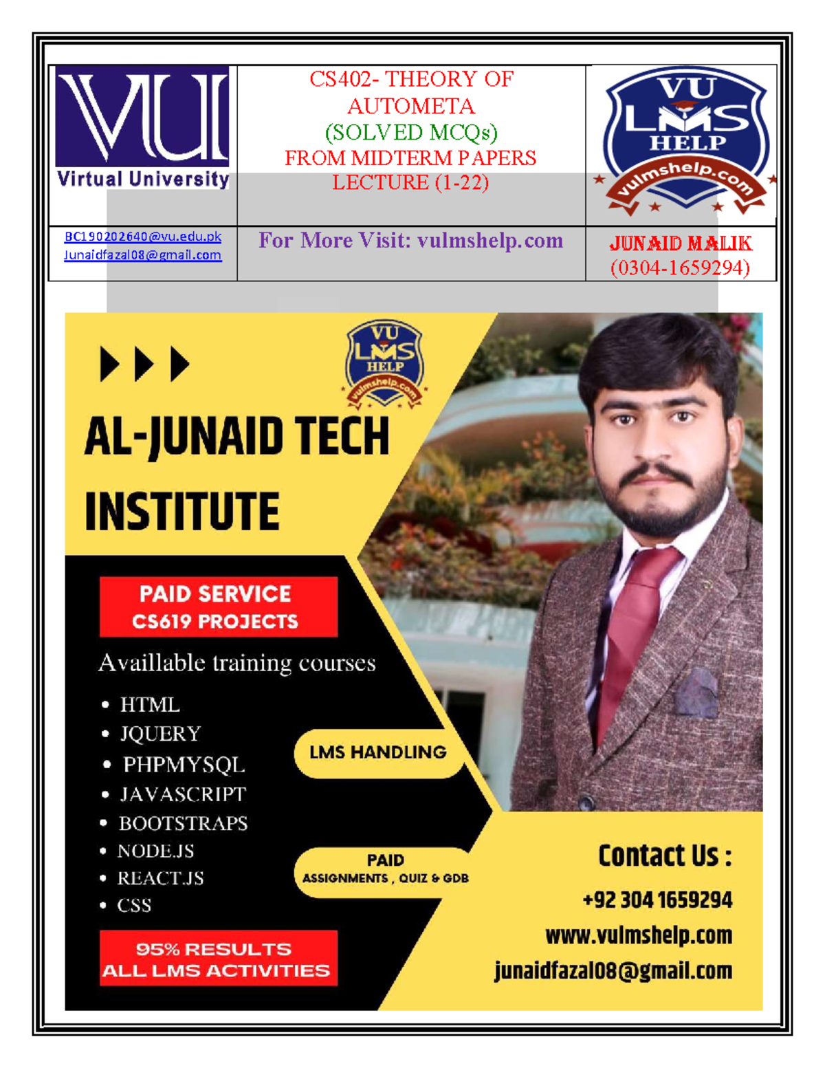 CS402 Midterm Solved MCQS By Junaid - CS402- THEORY OF AUTOMETA (SOLVED MCQs) FROM MIDTERM ...