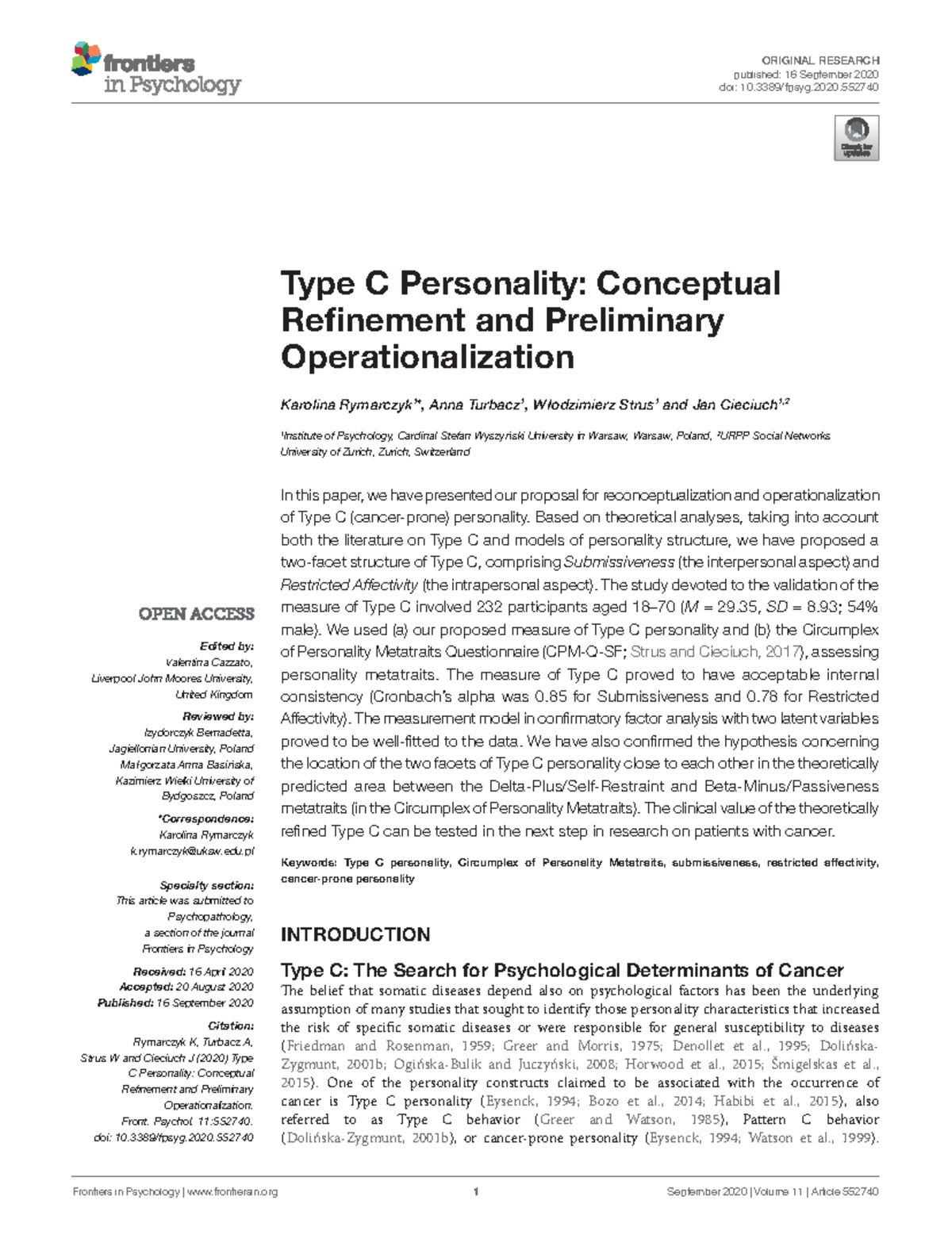 Pattern C Reconceptualizare Type C Personality: Conceptual Refinement ...