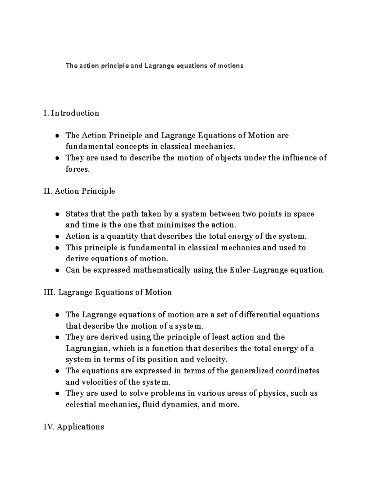 Physics 501 SBU Lecture Notes 03 - The action principle and Lagrange ...